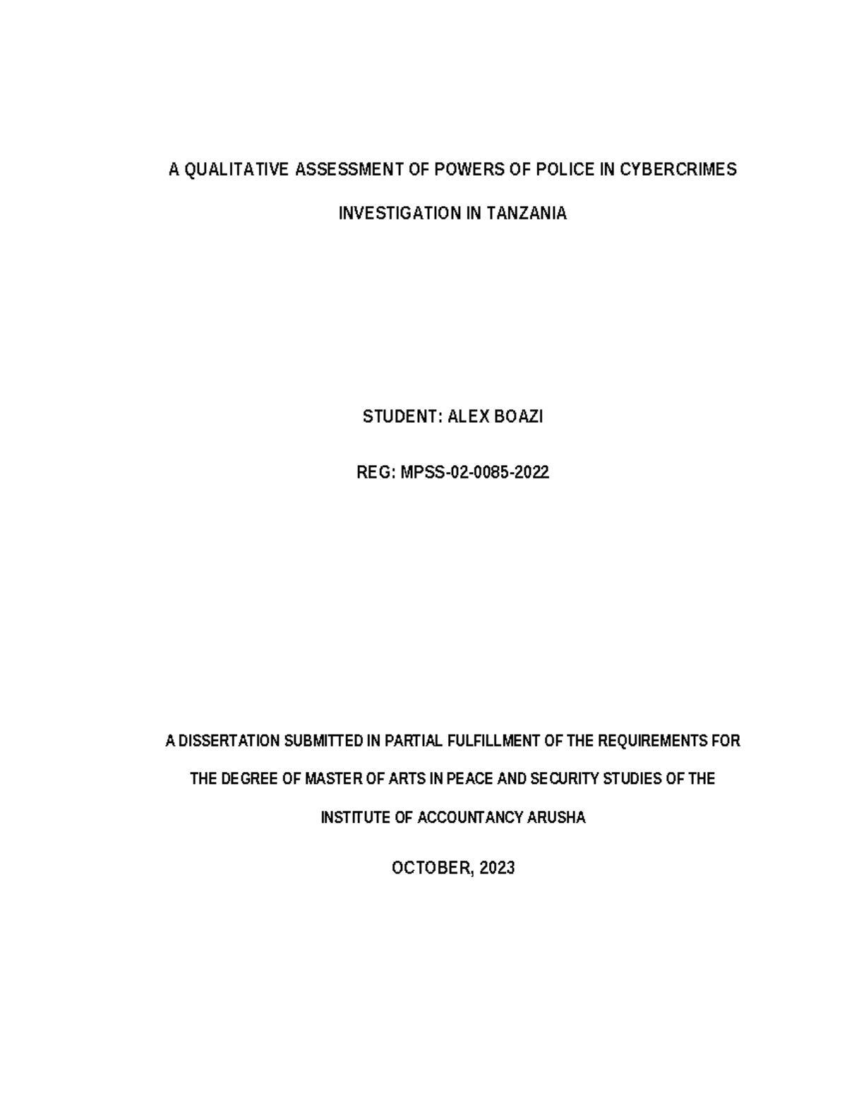 ALEX Boazi IAA Report - it is required for dissertation - A QUALITATIVE ...