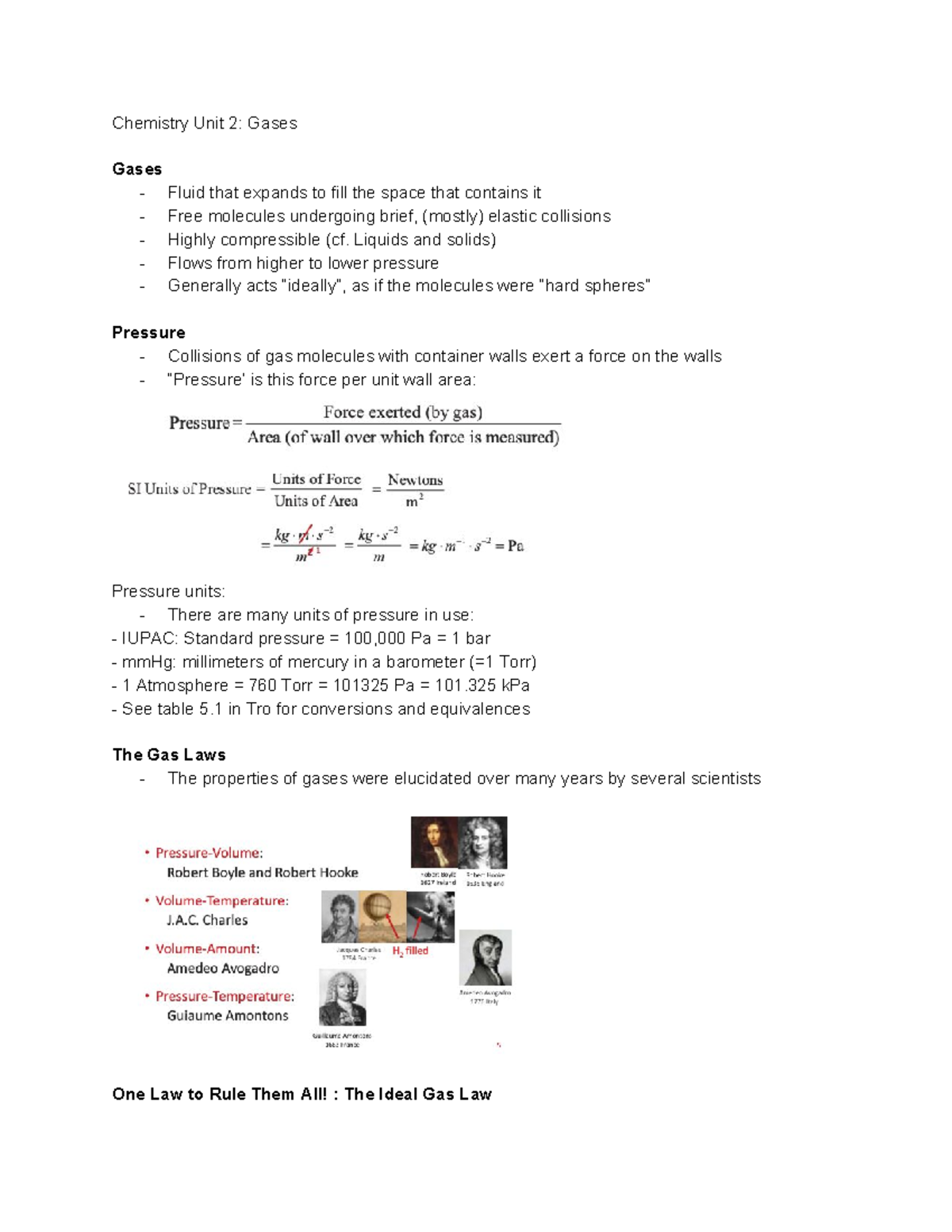 Chem Unit 2 Gases - Lecture notes 2 - Chemistry Unit 2: Gases Gases ...