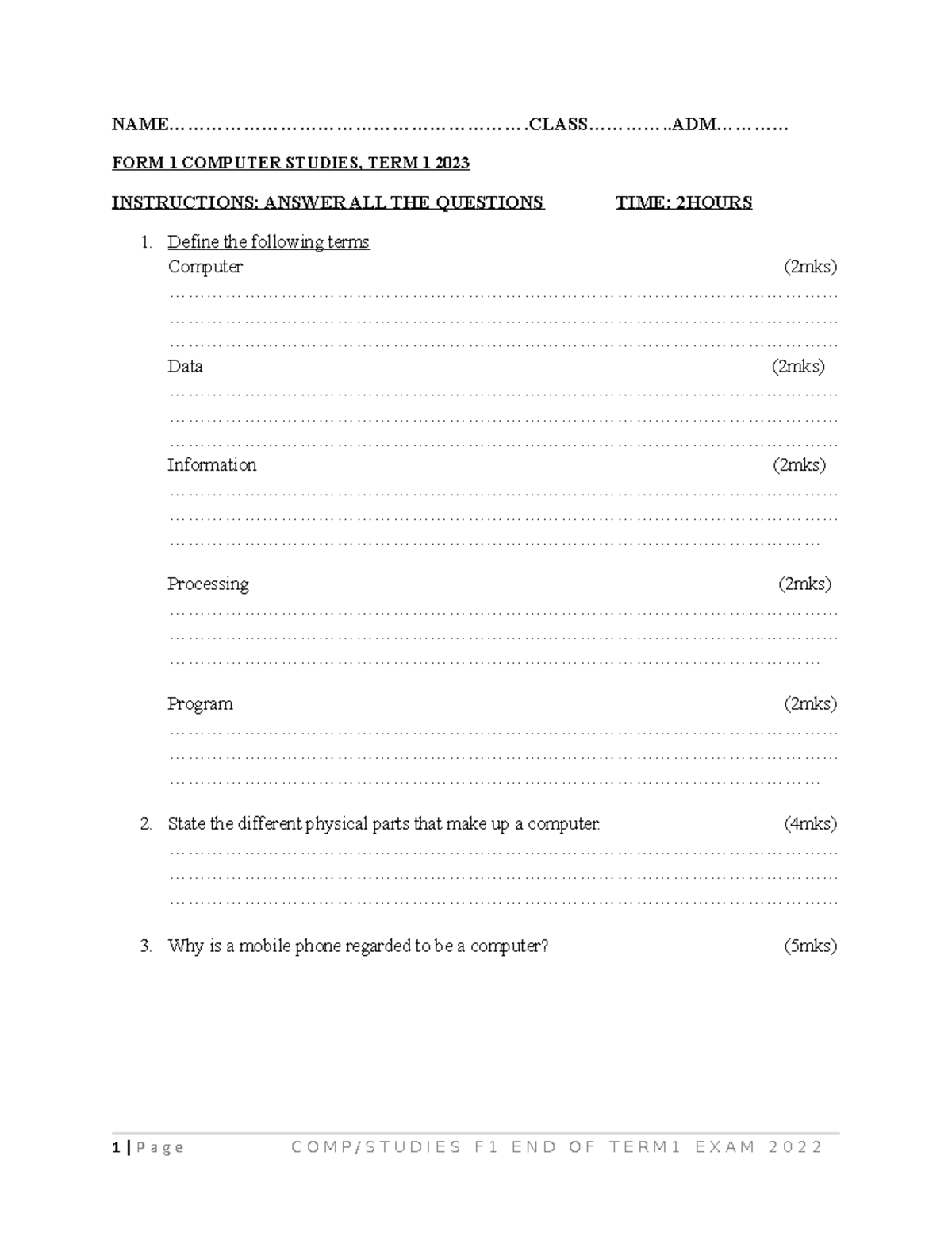 Computer-FORM-ONE - illustrations and correspondence to coursework ...