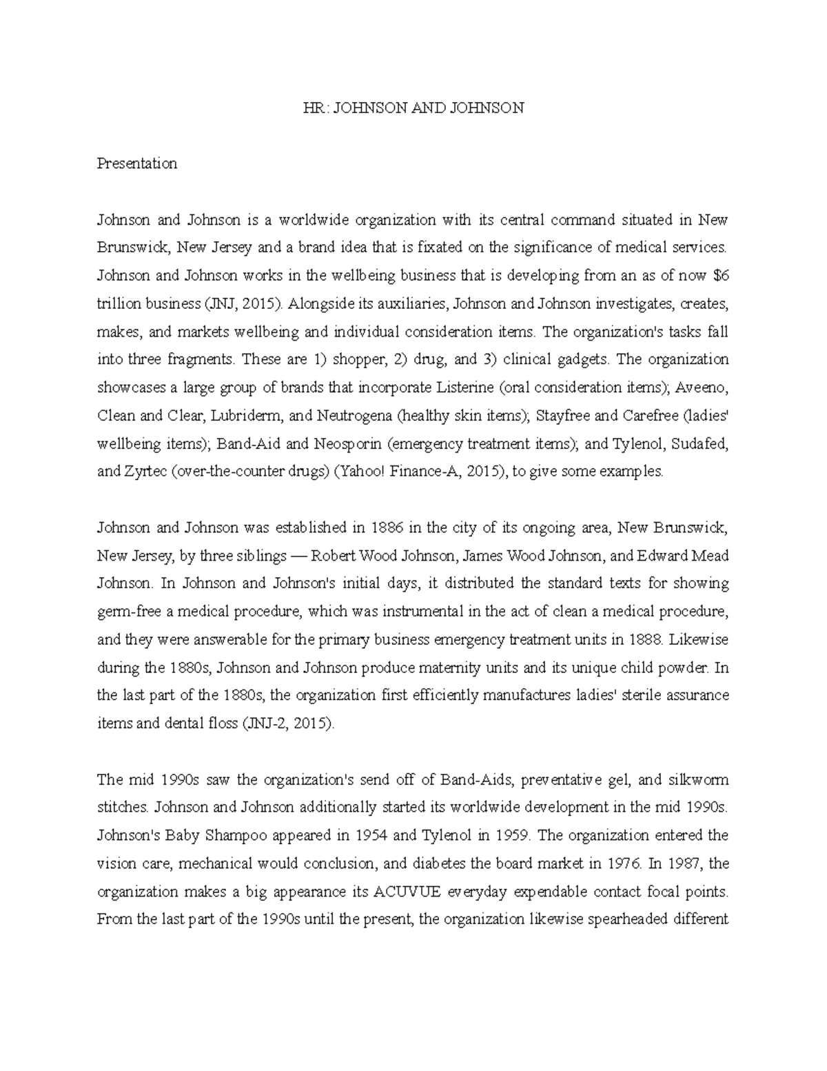 Human Resources - Research Paper - HR: JOHNSON AND JOHNSON Presentation ...