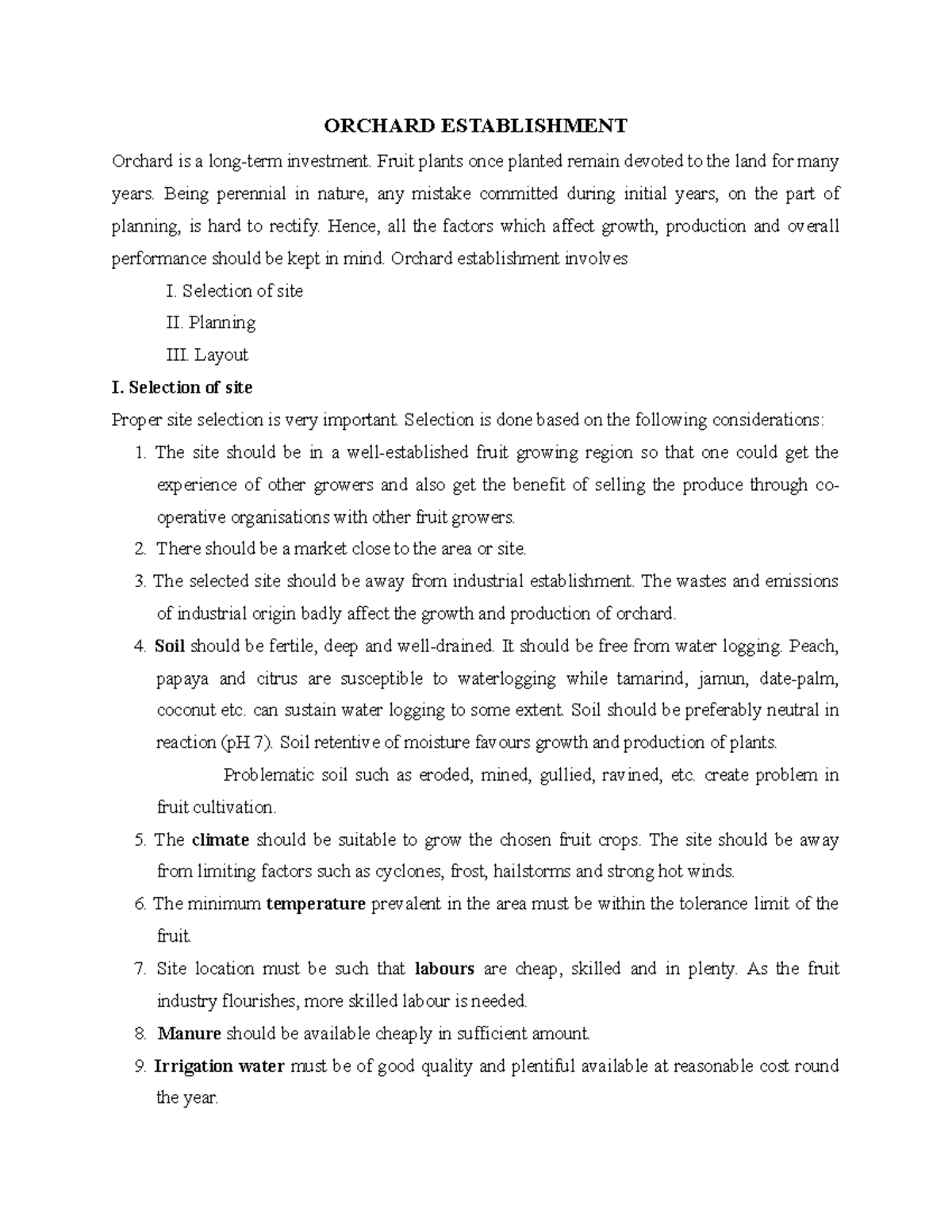 Orchard estblishment - ORCHARD ESTABLISHMENT Orchard is a long-term ...