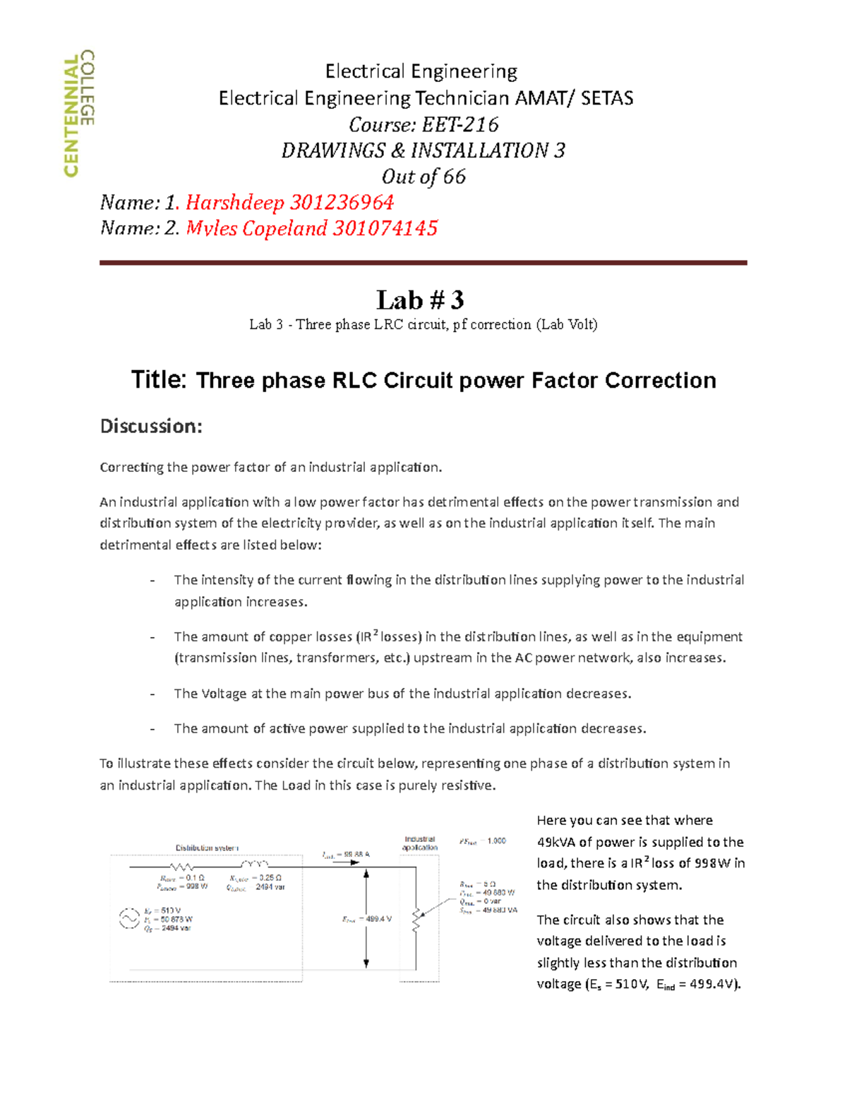 EET-216 LAB # 3 - RLC circuits Three phase Power Correction ...
