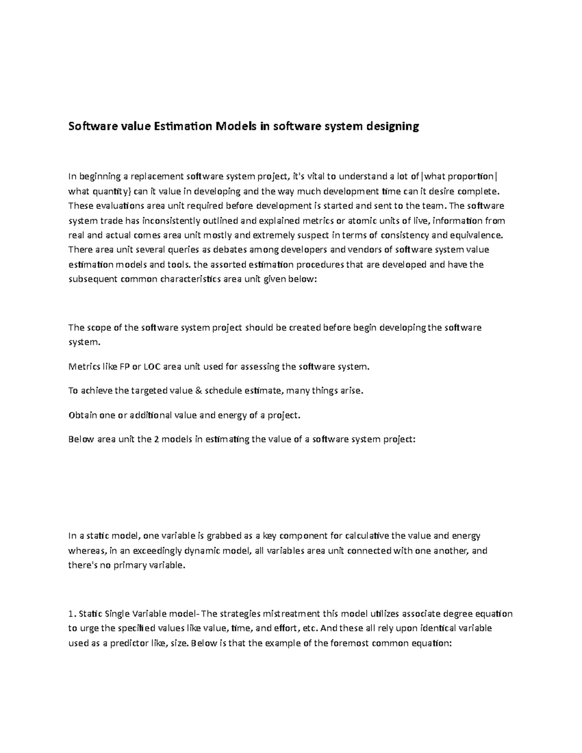 Software value Estimation Models in software system designing - These ...