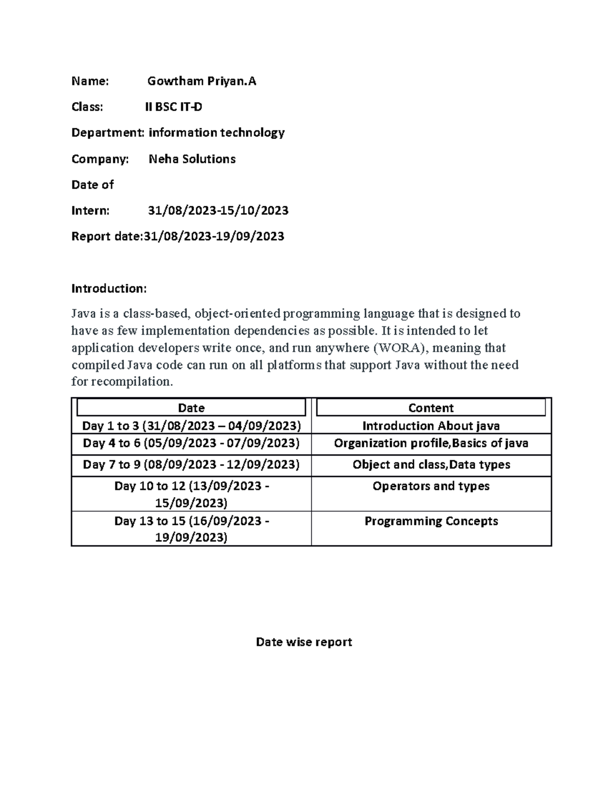 It d java - Summary information technology - Name: Gowtham Priyan Class ...