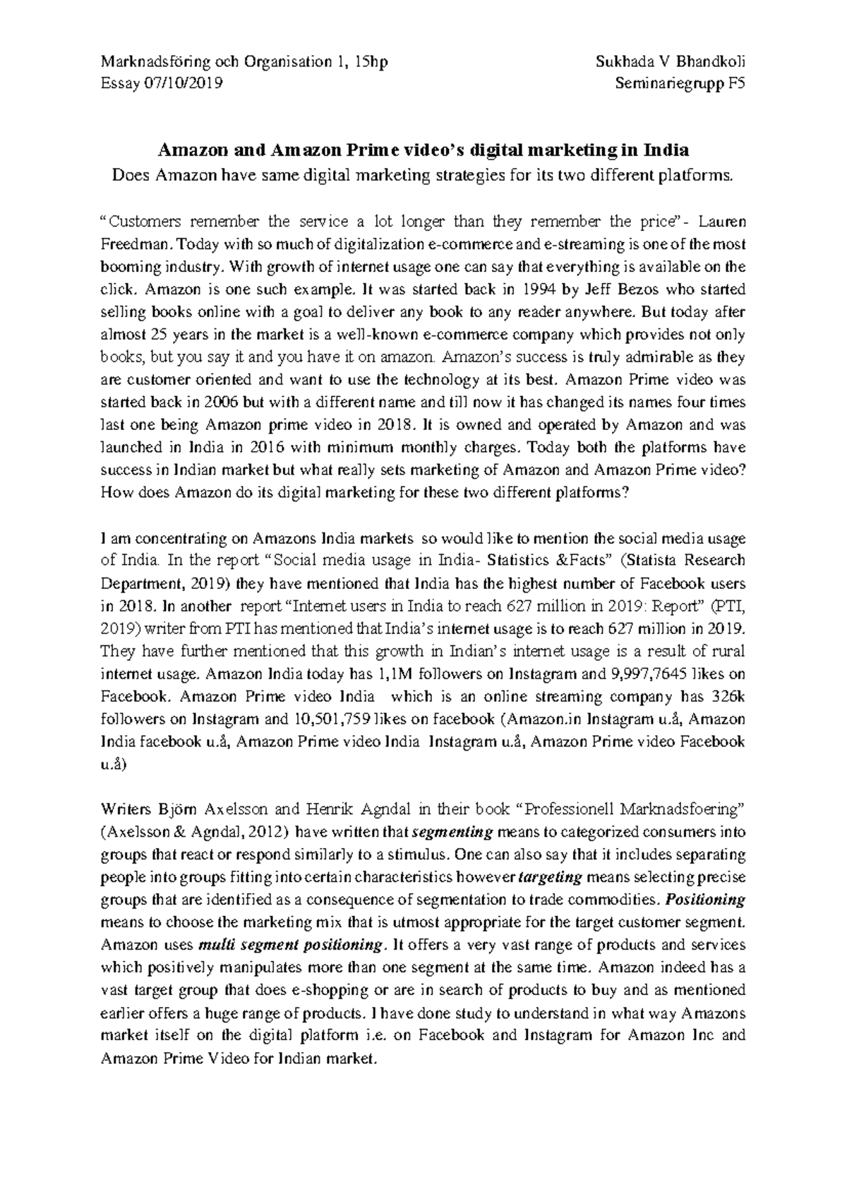 Essay Amazon - Uppsats för kompletering - Essay 07/10/2019 ...