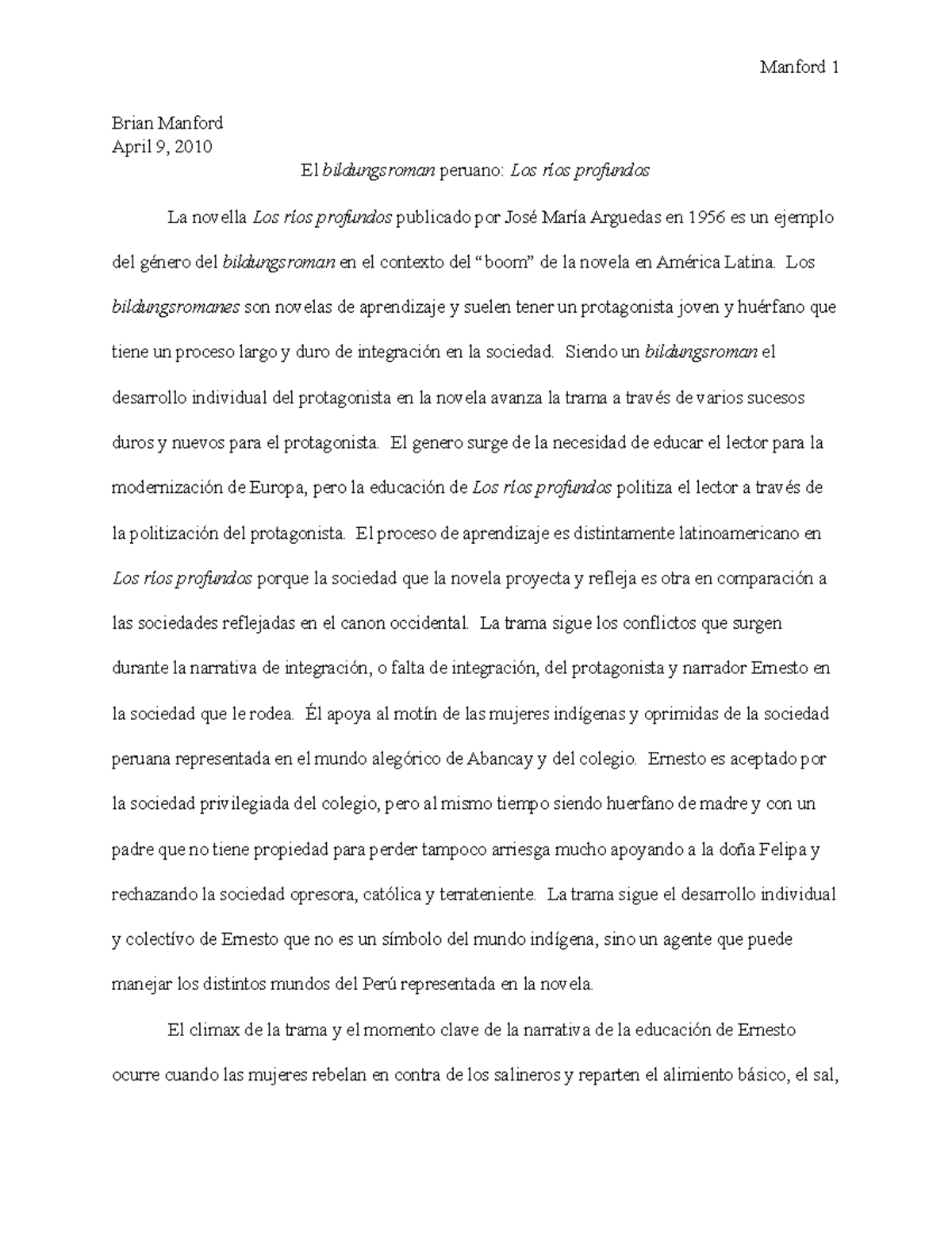 Riosprofundos-manford - Brian Manford April 9, 2010 El bildungsroman ...