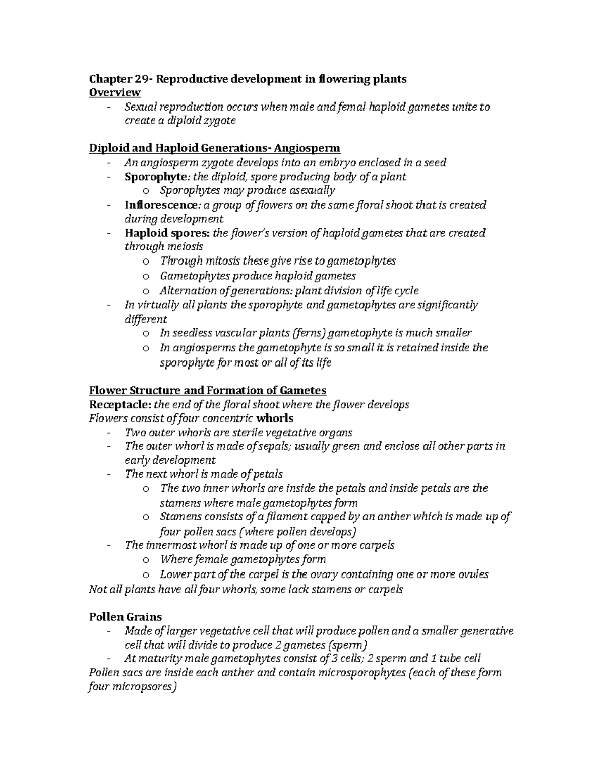 BI111 - Reproductive development in flowering plants - Chapter 29 ...