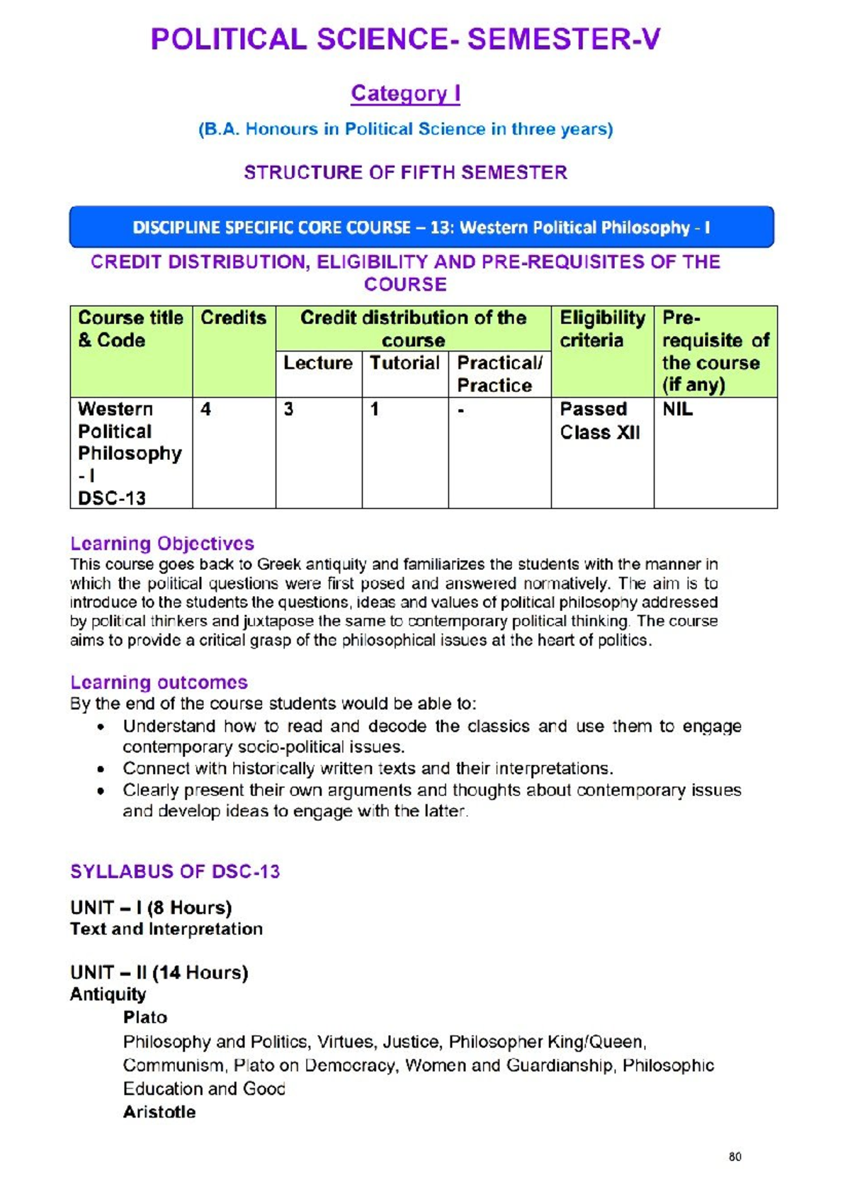 Syllabus - POLITICAL Category I (B. Honours in Political Science in ...