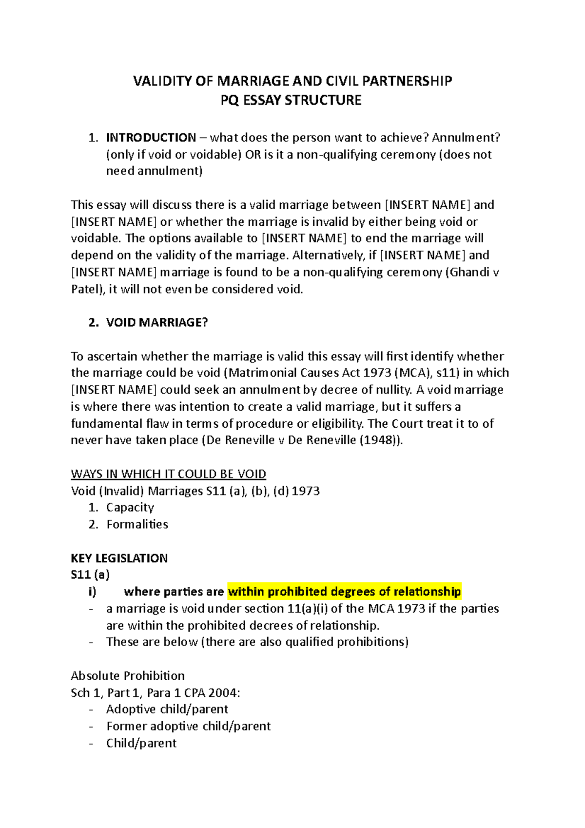 Validity Of Marriage - Essay Stucture - VALIDITY OF MARRIAGE AND CIVIL ...
