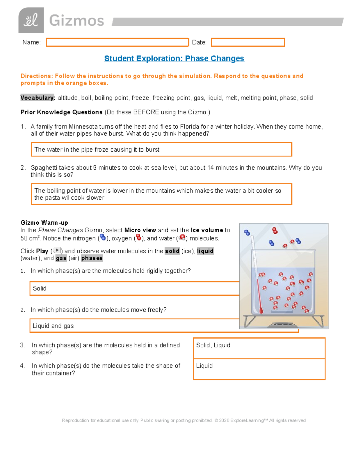 Phase Changes gizmo assignment - Name: Date: Student Exploration: Phase ...