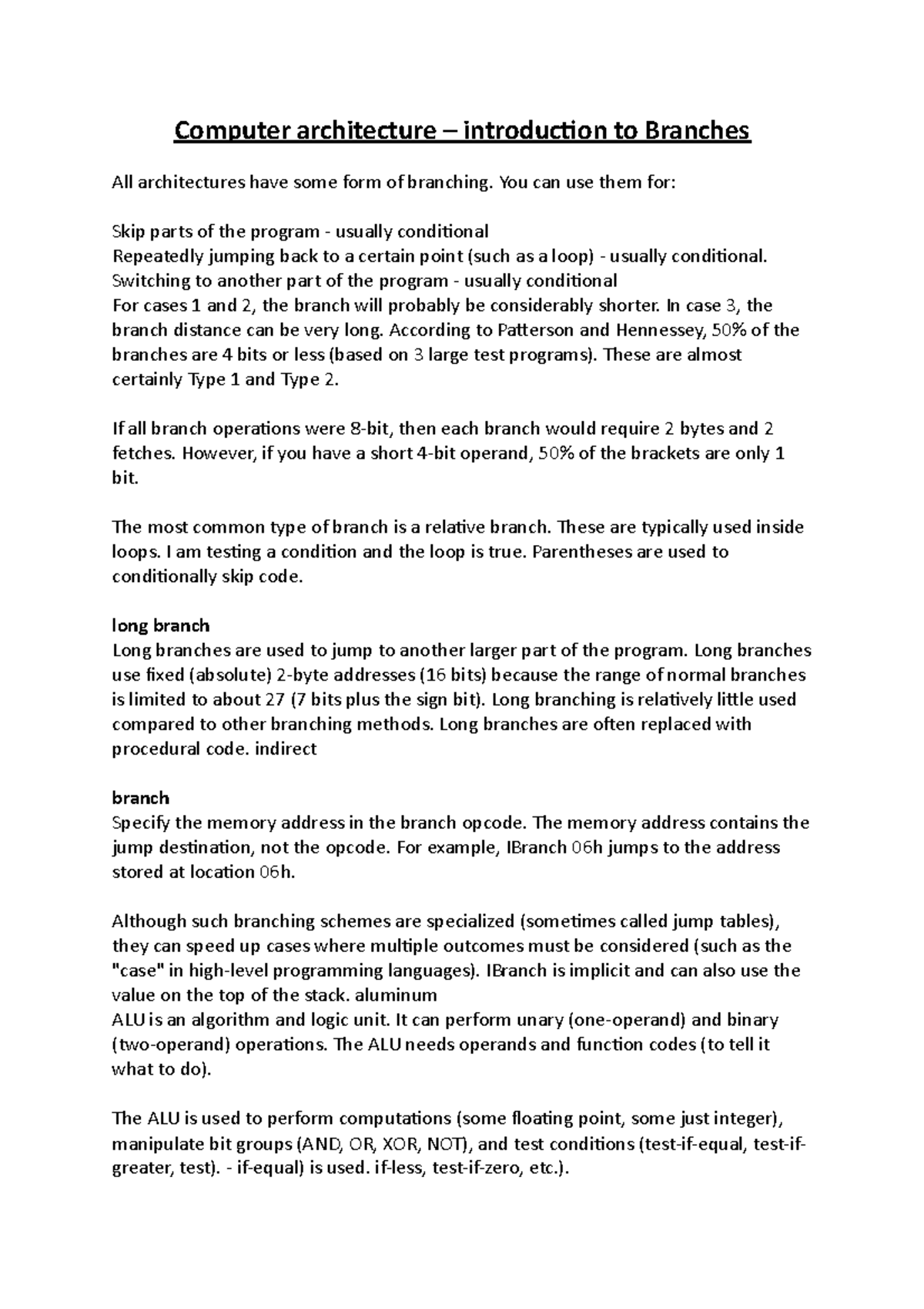 Computer architecture – introduction to Branches - You can use them for ...