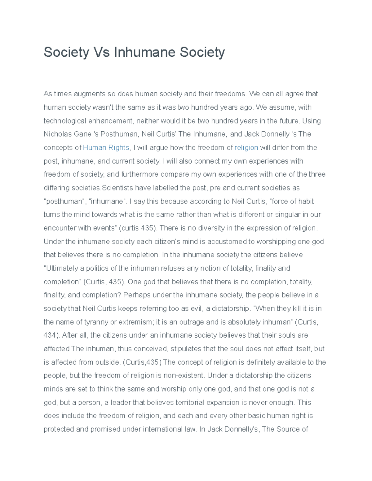 Society Vs Inhumane Society - We can all agree that human society wasn ...