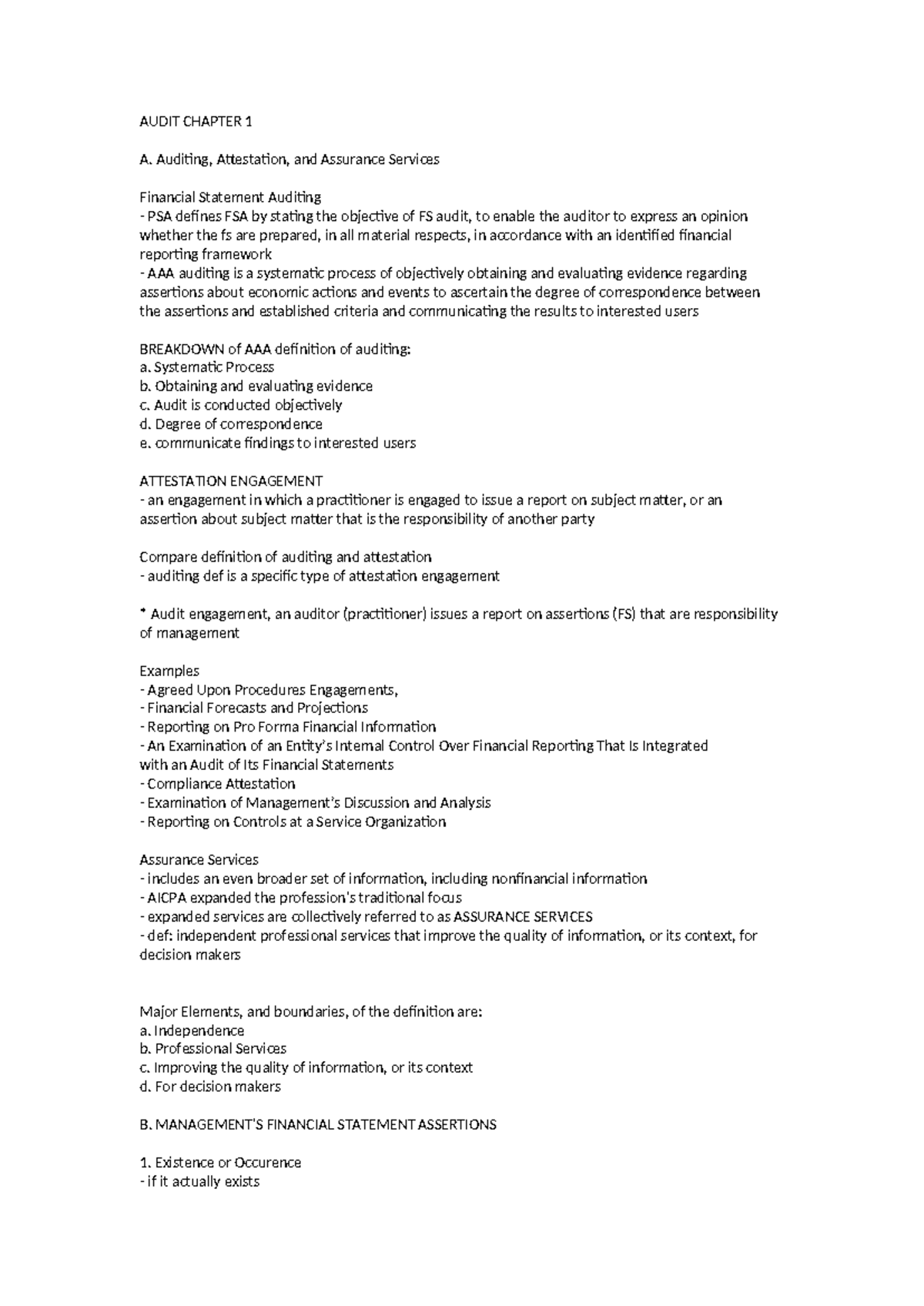 Audit Theory Chapter 1 Reviewer - AUDIT CHAPTER 1 A. Auditing ...