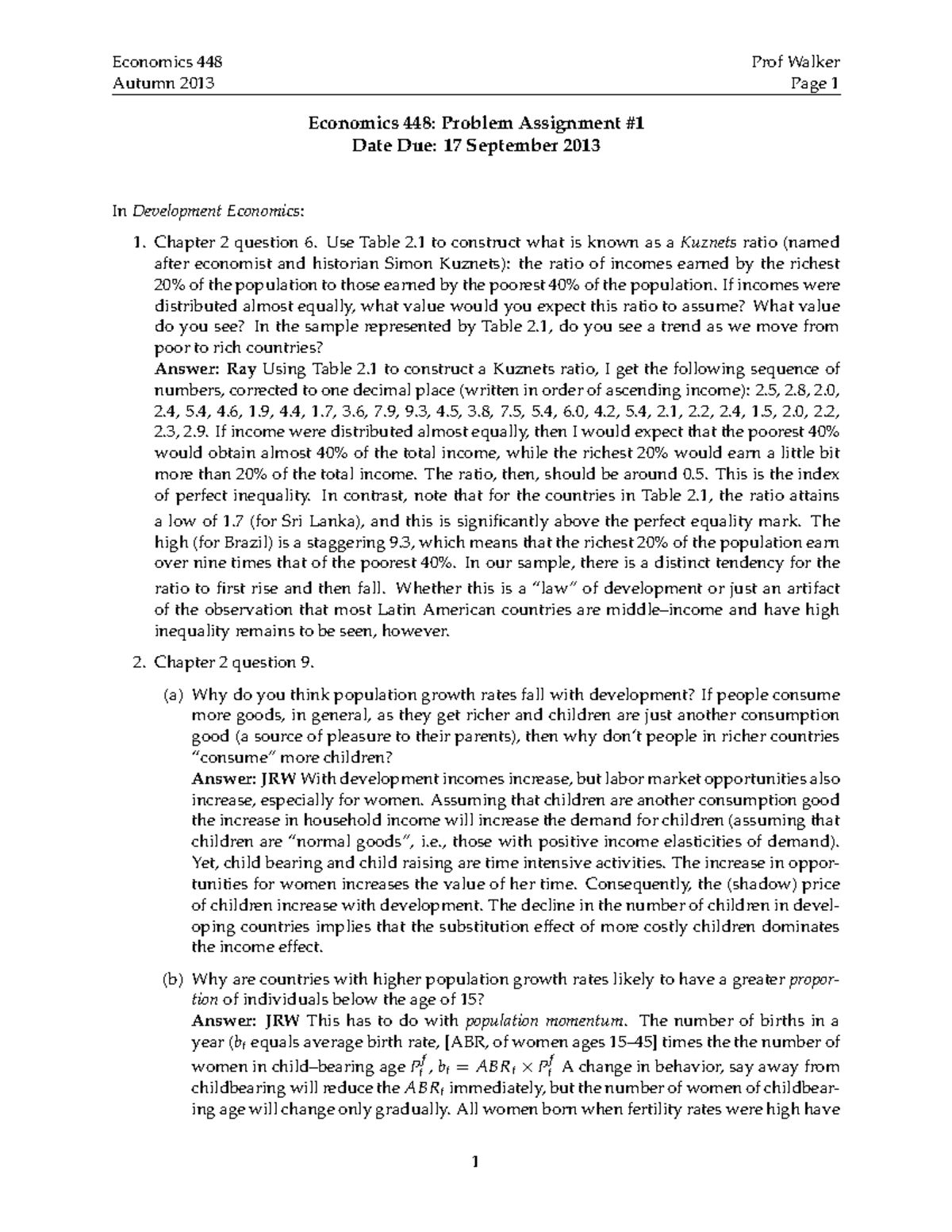 Ch 2 9 - sfsdfsd - Autumn 2013 Page 1 Economics 448: Problem Assignment Date Due: 17 September ...