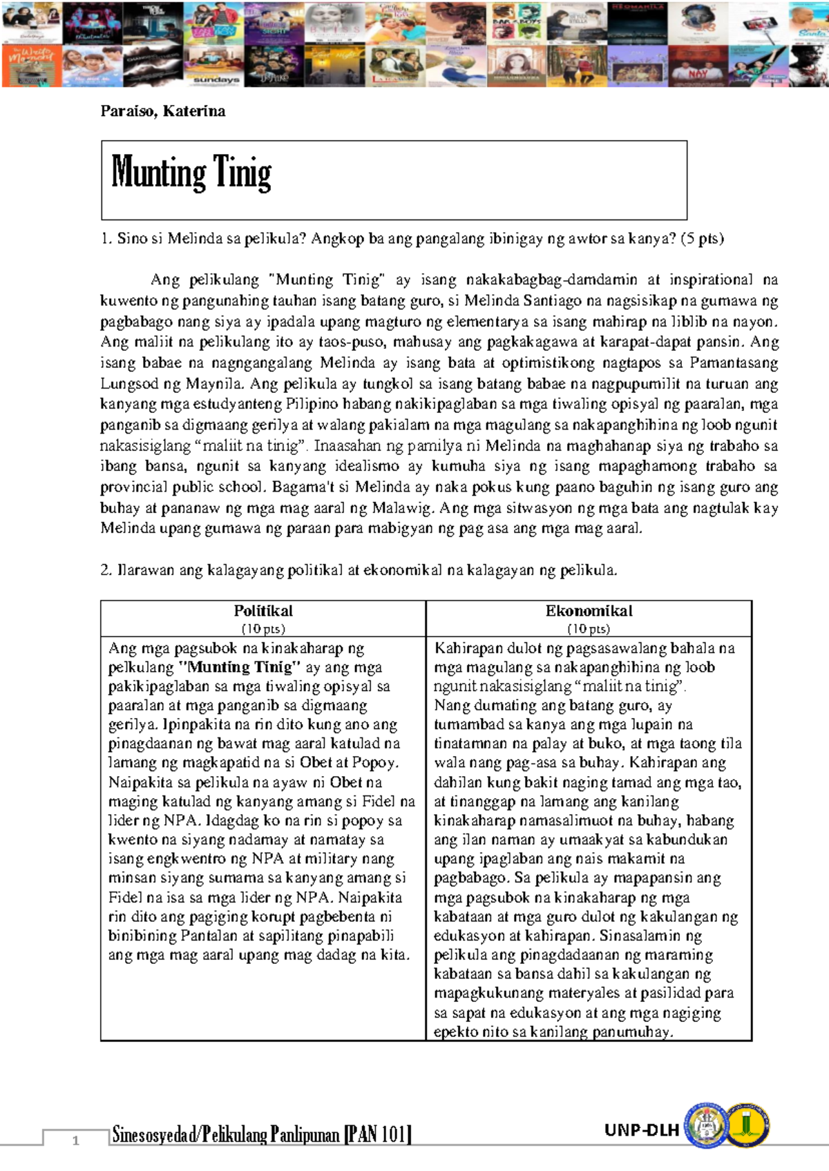 Paraiso sinesos panggitnang pagsusulit 1 4 - UNP-DLH Paraiso, Katerina ...