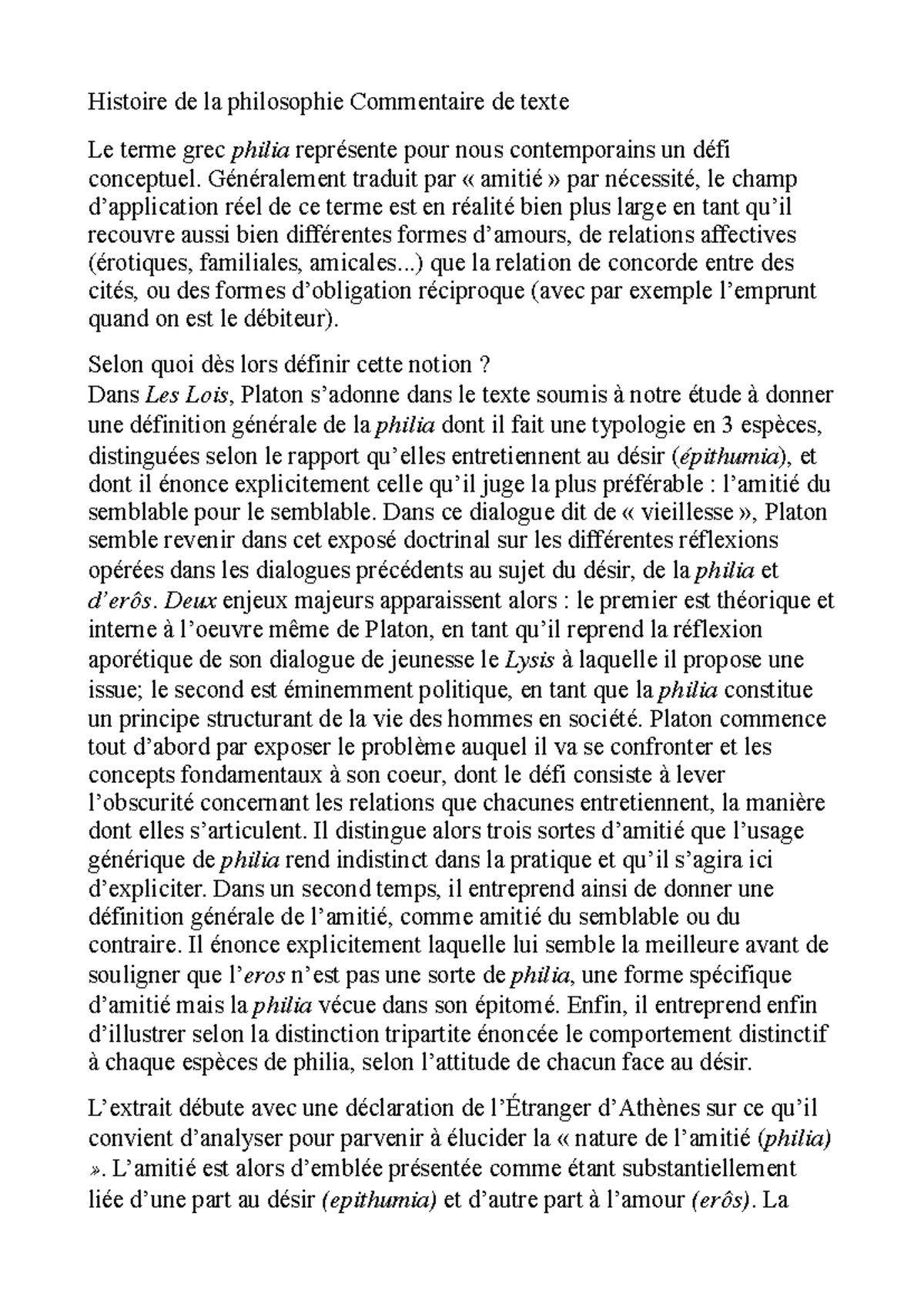 Platon commentaire de texte les lois - Histoire de la philosophie ...