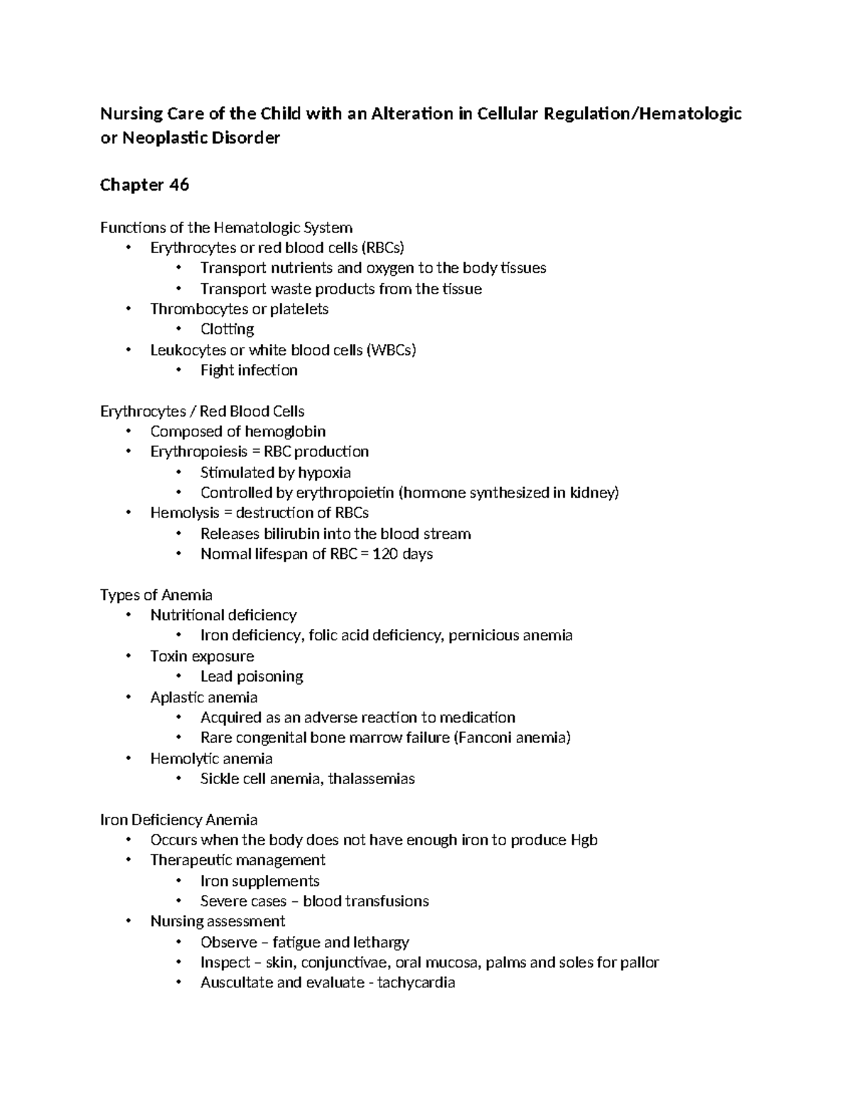 Peds Chap 46 Notes - Nursing Care of the Child with an Alteration in ...