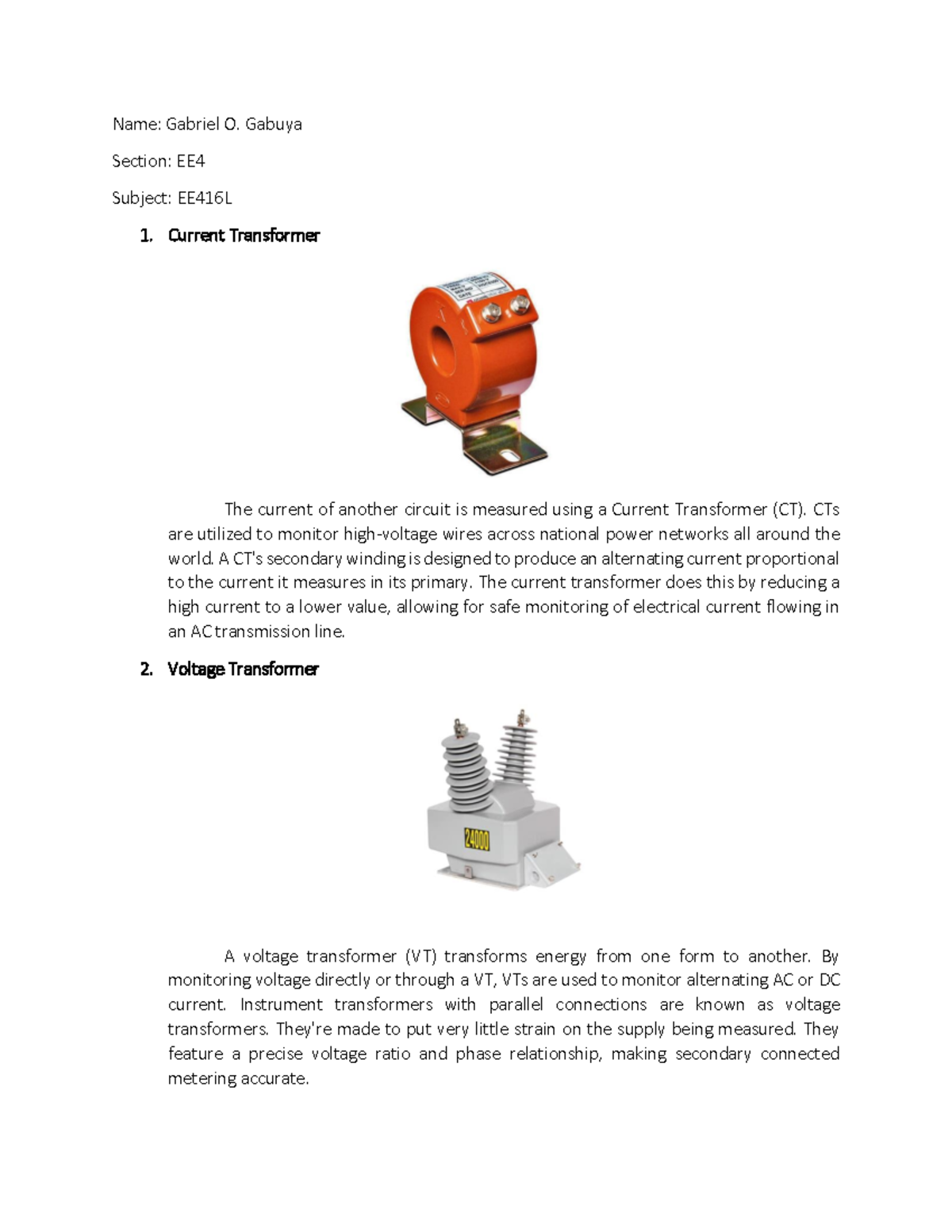 Gabuya FE EE 416L - ee notes - Name: Gabriel O. Gabuya Section: EE ...