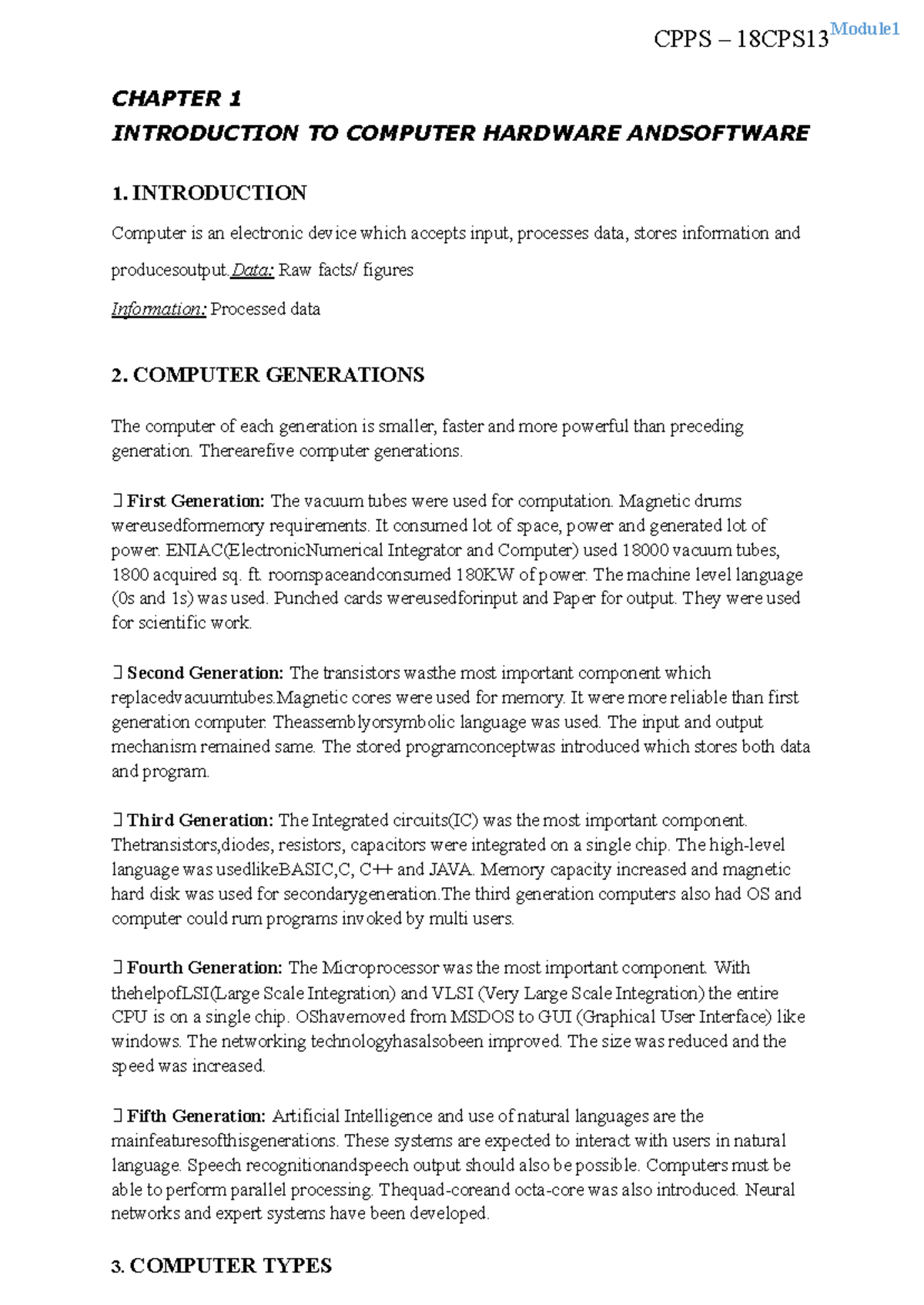 Notes Module-1 - Fundamentals of Hardware and C Language - CPPS – 18CPS ...