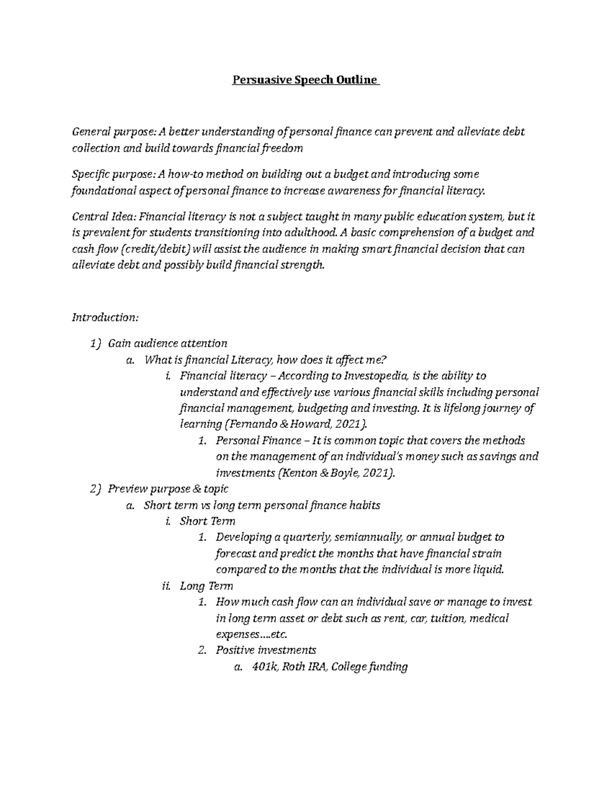 Persuasive speech requirements - Persuasive Speech Outline General ...