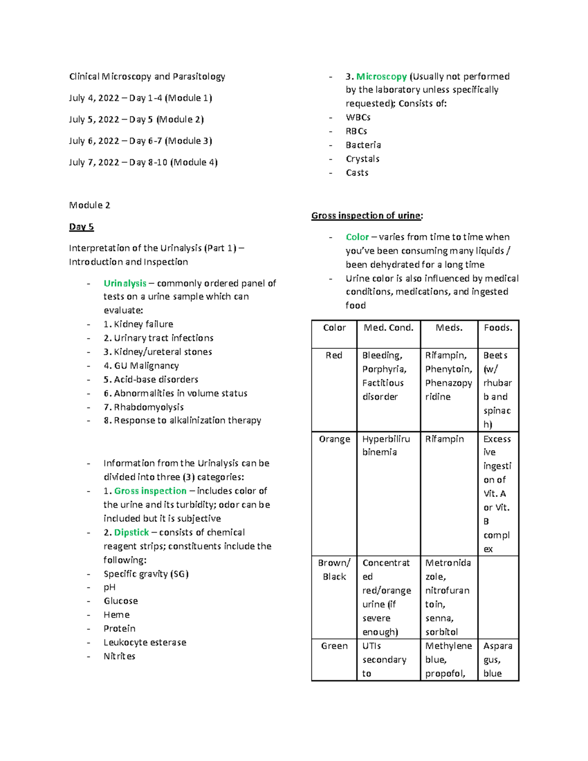 Clinical Microscopy and Parasitology Module 2 (Day 5) - Clinical ...