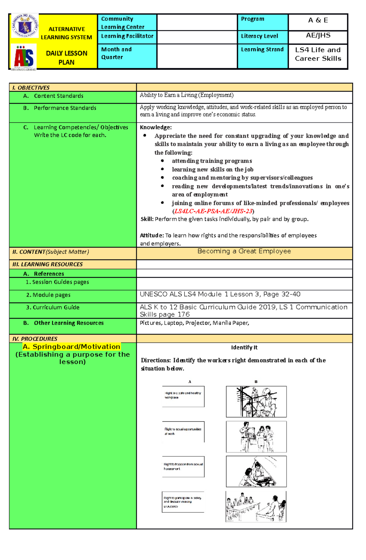 LS4 - DLP-JHS (Becoming a Great Employeer) - ALTERNATIVE LEARNING ...