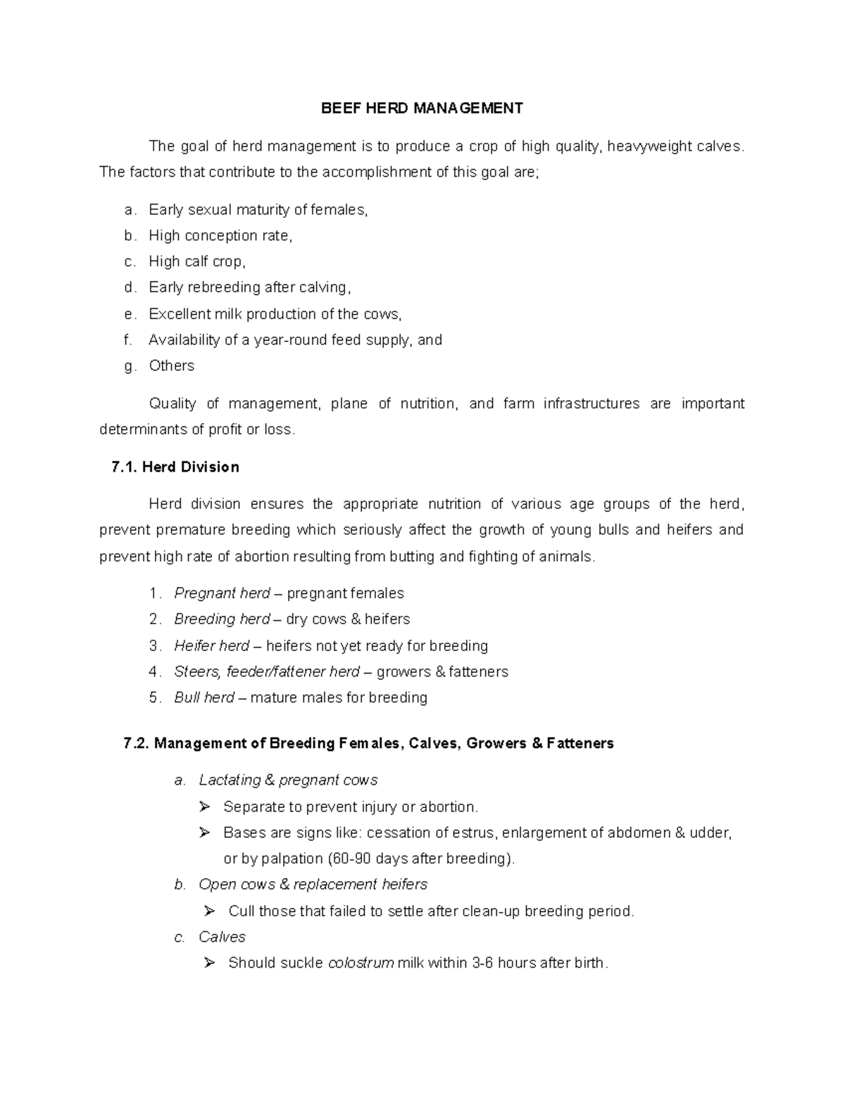 BEEF HERD Management - BEEF HERD MANAGEMENT The goal of herd management ...