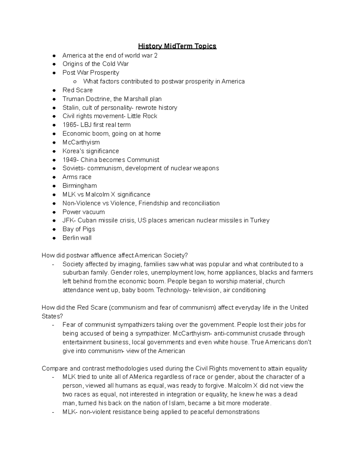 History Mid-Term - Gender roles, unemployment low, home appliances ...