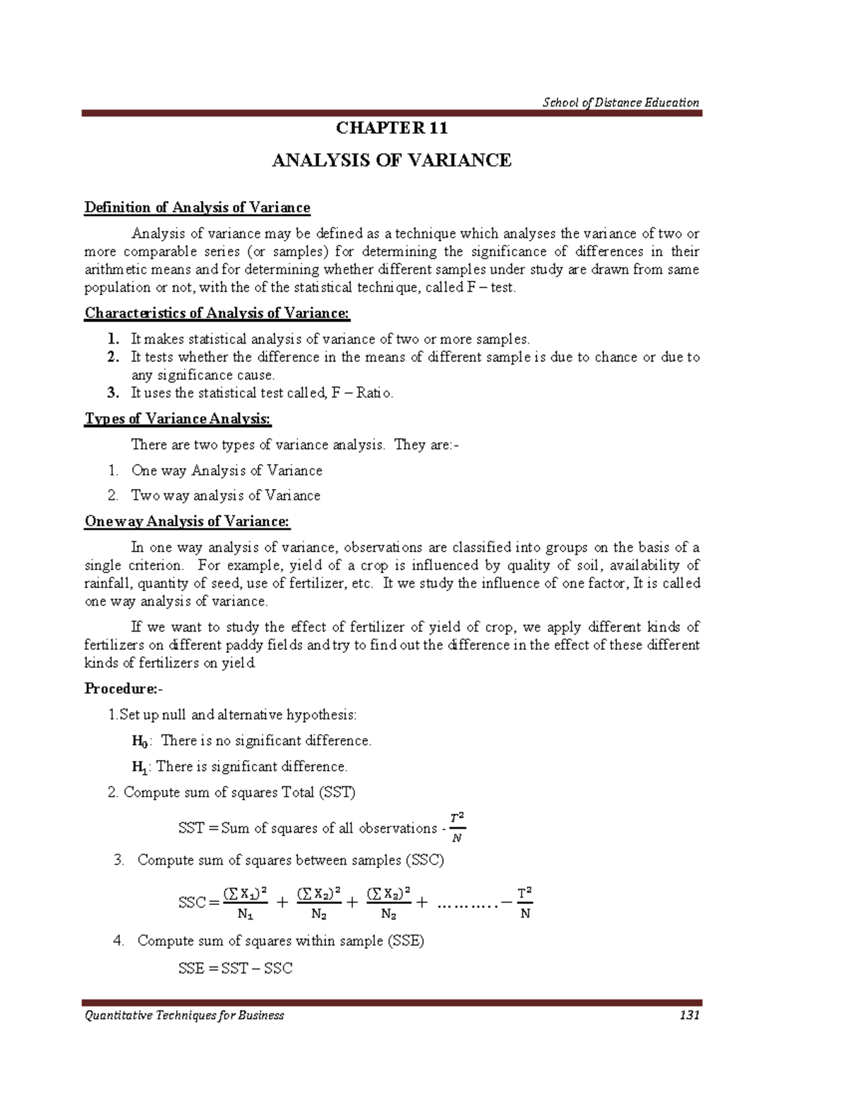 Chapter 11 Analysis of Variance - CHAPTER 11 ANALYSIS OF VARIANCE ...