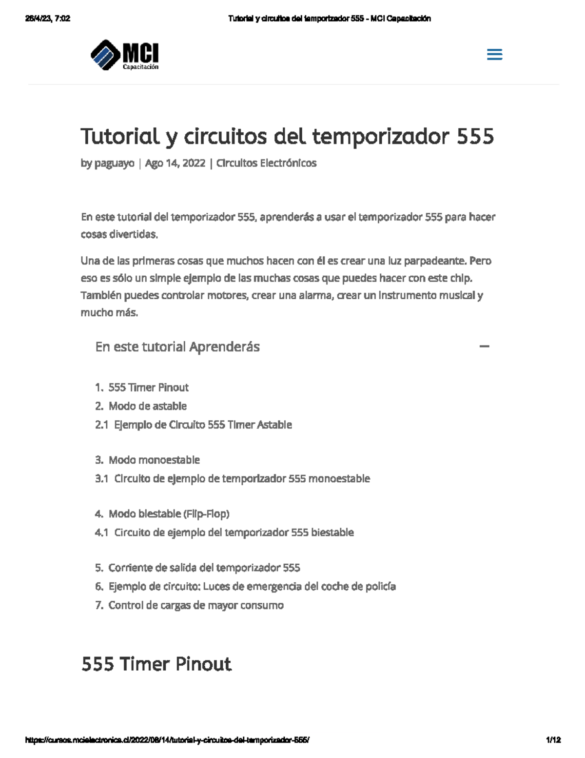 Circuito Integrado 555 COMO Funciona Y Diagrama Monoestable Y Astable ...
