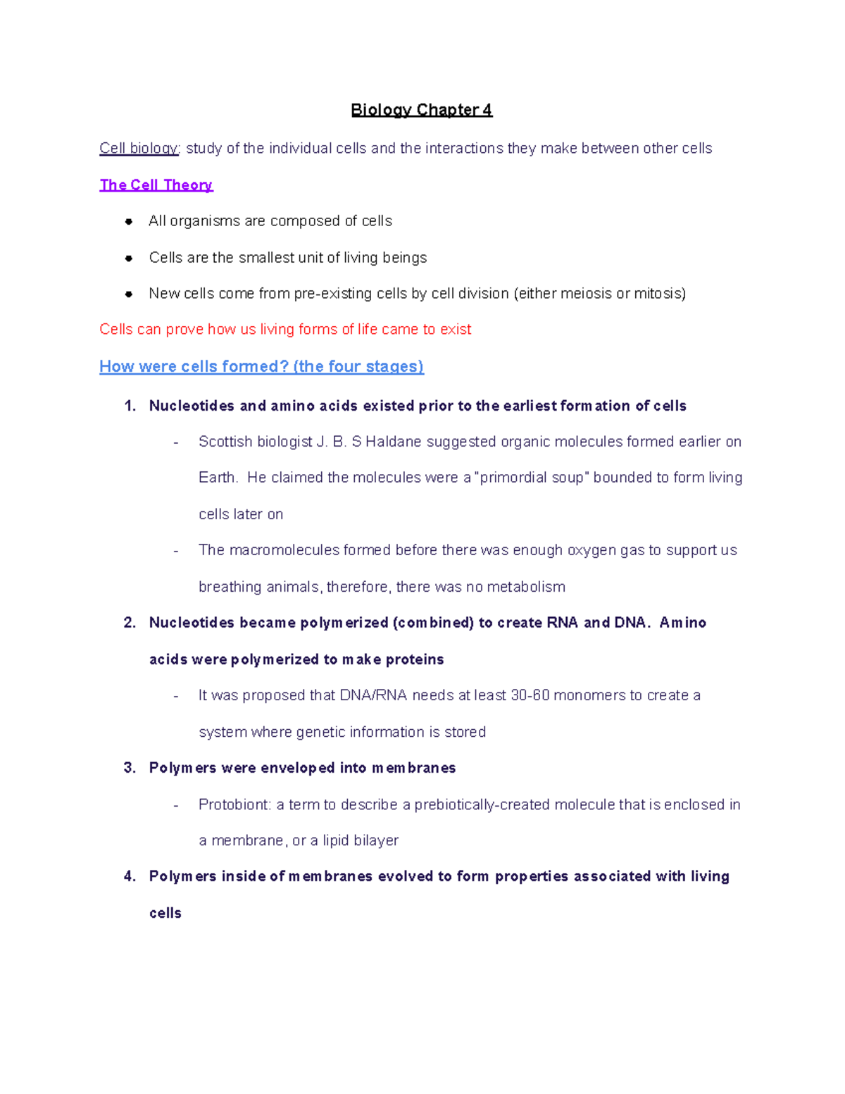 Bio 1200 chapter4 - Biology Chapter 4 Cell biology : study of the ...