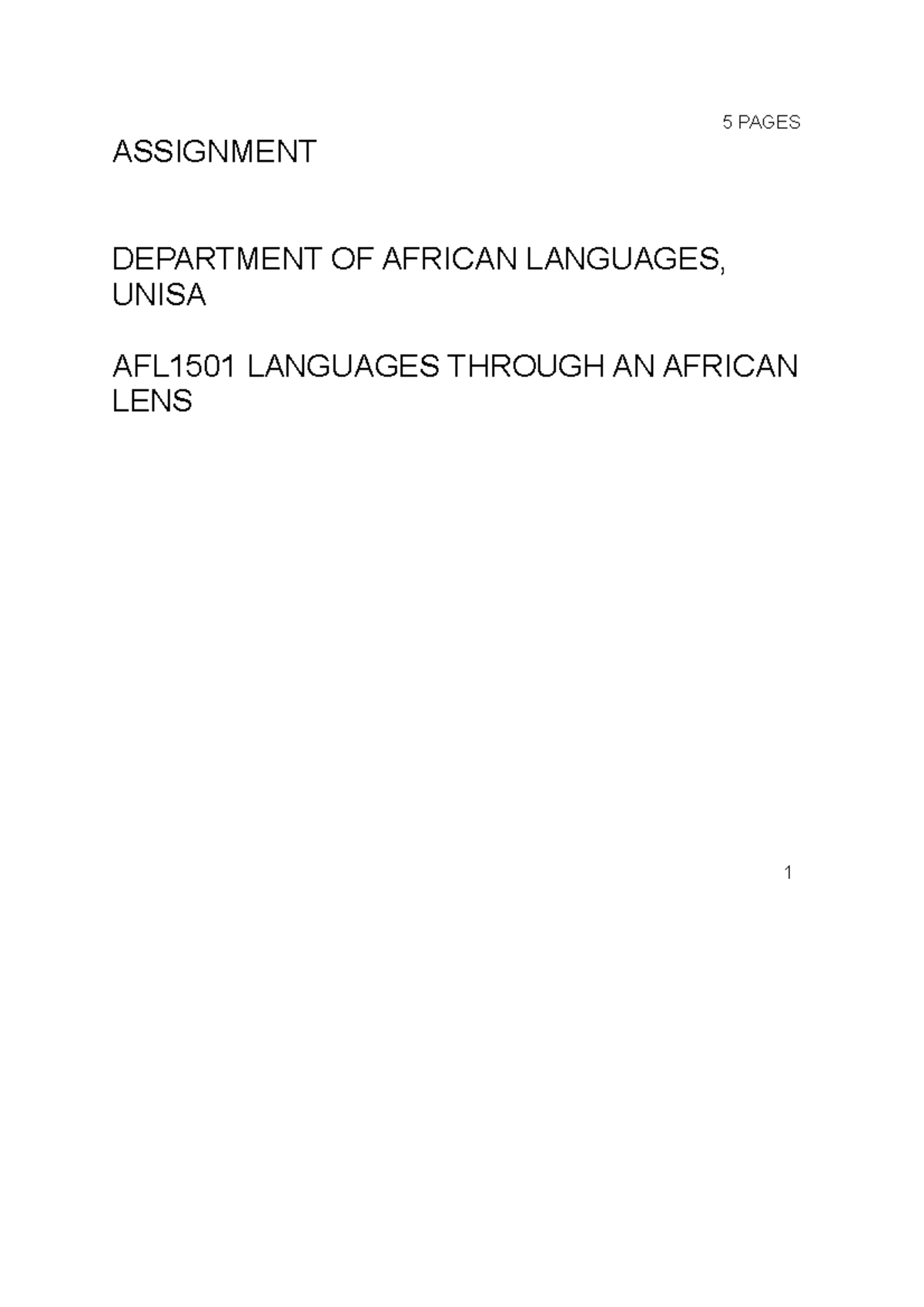 AFL1501 Assignment 4 - 5 PAGES ASSIGNMENT DEPARTMENT OF AFRICAN ...