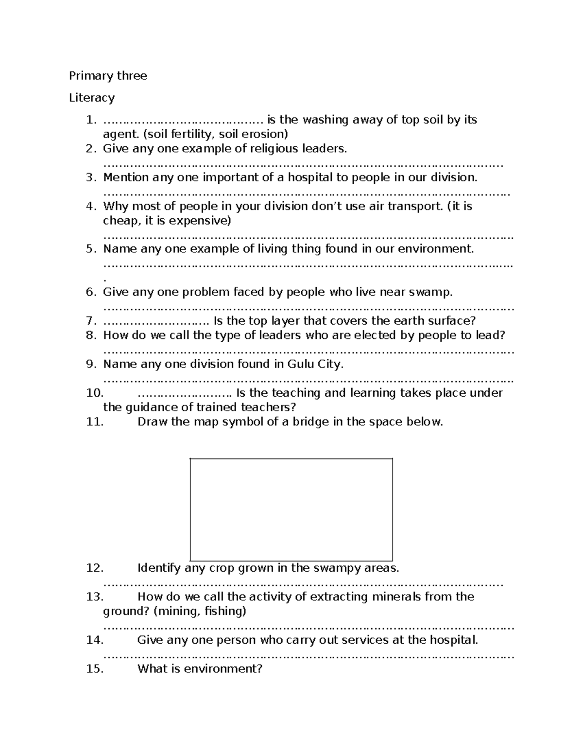 P.3 Literacy BOT 2 2023 Examination - Primary three Literacy 1. - Studocu