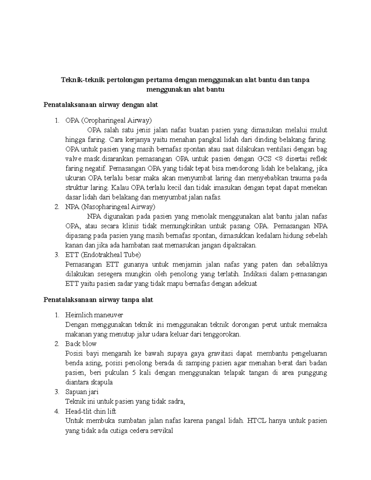 Airway Breathing Management - Teknik-teknik pertolongan pertama dengan ...