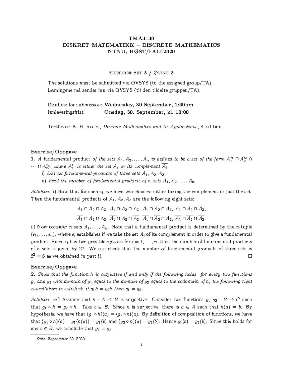 Solutions to Task 5 - TMA DISKRET MATEMATIKK – DISCRETE MATHEMATICS ...