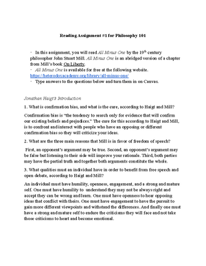 Phil 101 Reading Assignment #3 - Reading Assignment #3: “Why I am Not a Christian” Definition of ...