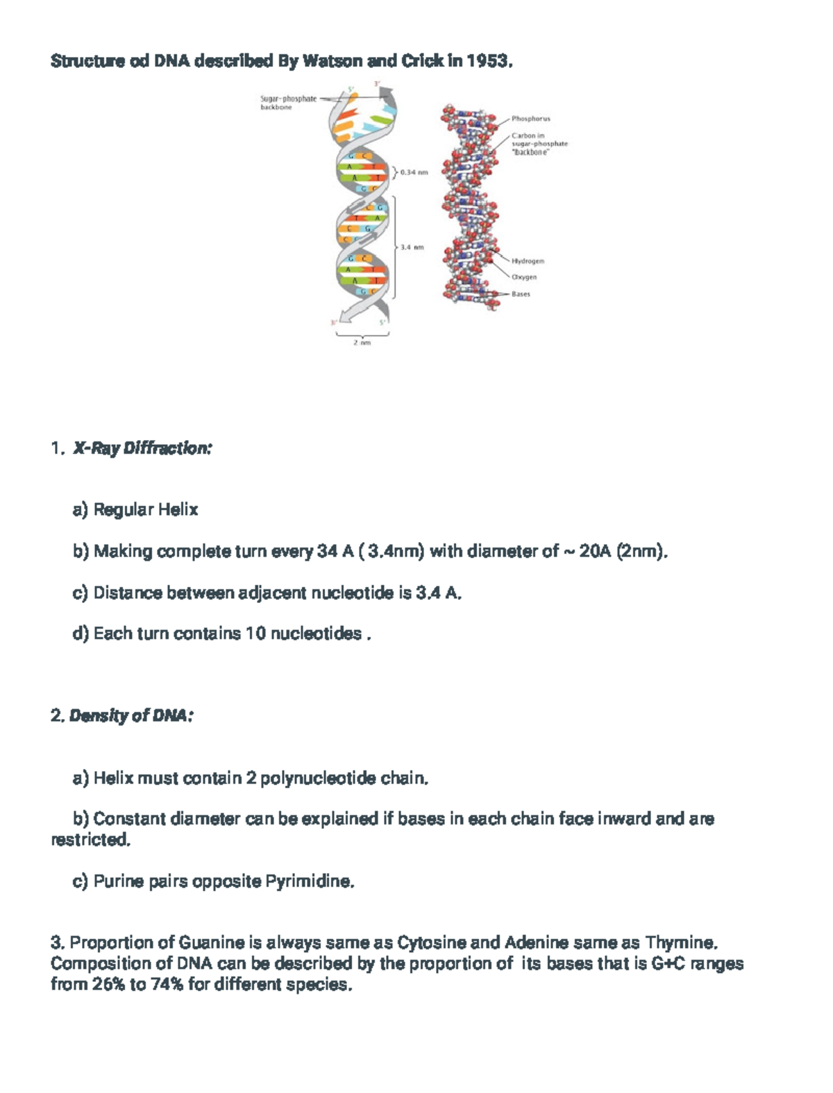 Structure Of DNA - Structure od DNA described By Watson and Crick in ...