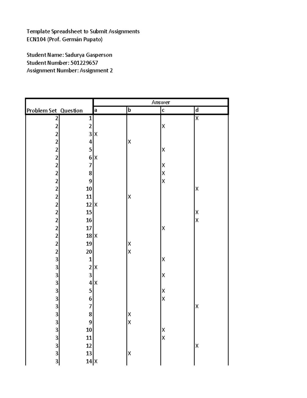 ECN 104 Assignment 2 - ECN 104 - Template Spreadsheet to Submit Assignments ECN104 (Prof. Germán ...