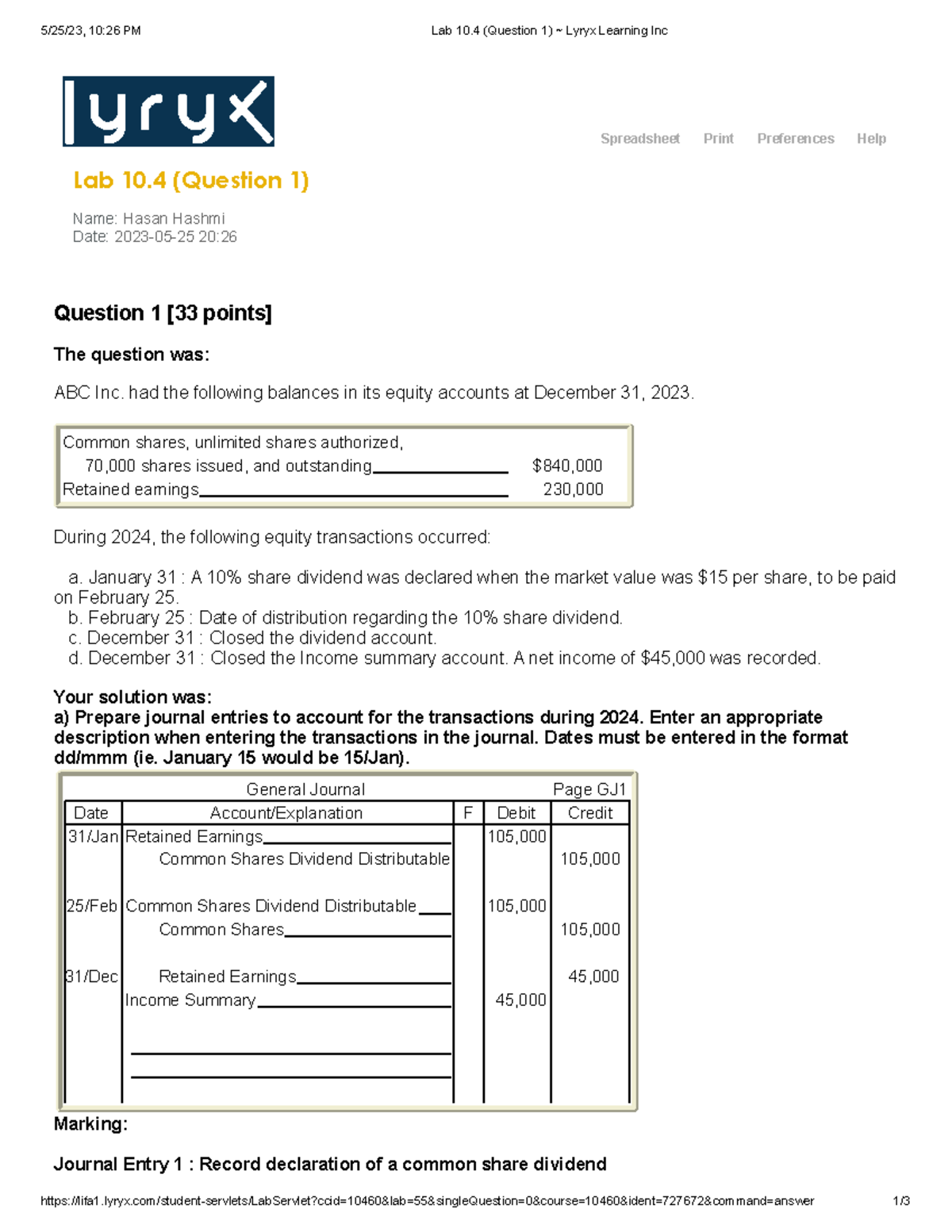 Lab 10.4 (Question 1) - aaaaaaaaaaaaa - 5/25/23, 10:26 PM Lab 10 ...