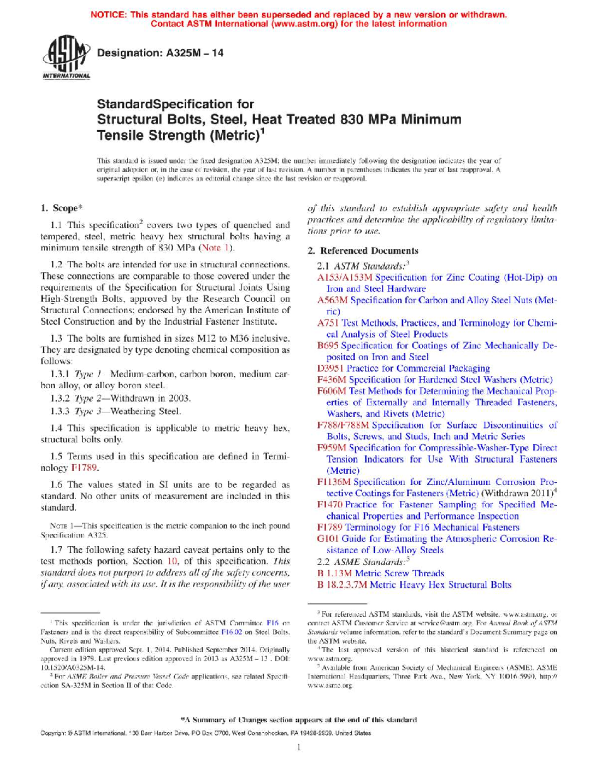 ASTM A325 ( Pernos) - astm - NOTICE: This standard has either been superseded and replaced a new ...