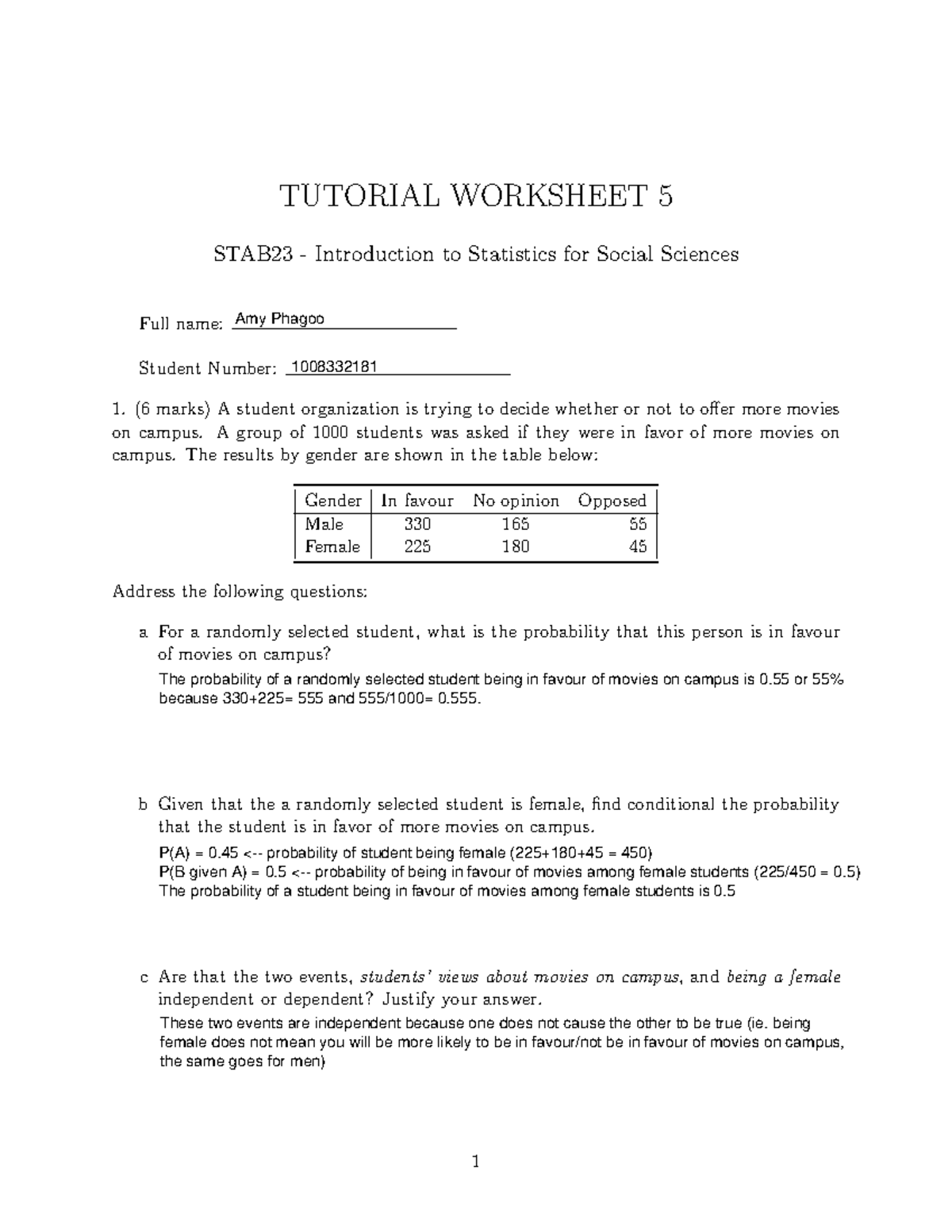 Tutorial 5 worksheet with answers - STAB22 - U of T - Studocu