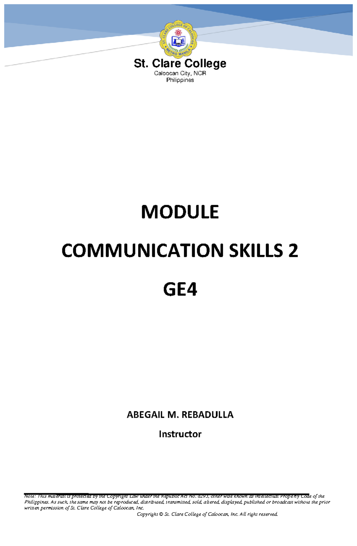 Module-COMM- Skills 2 - COMM SKILL2 - Caloocan City, NCR Philippines ...