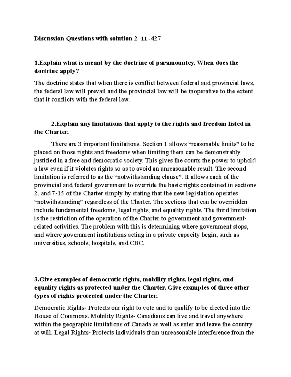 Discussion Questions with solution 2–11 -427 - When does the doctrine ...