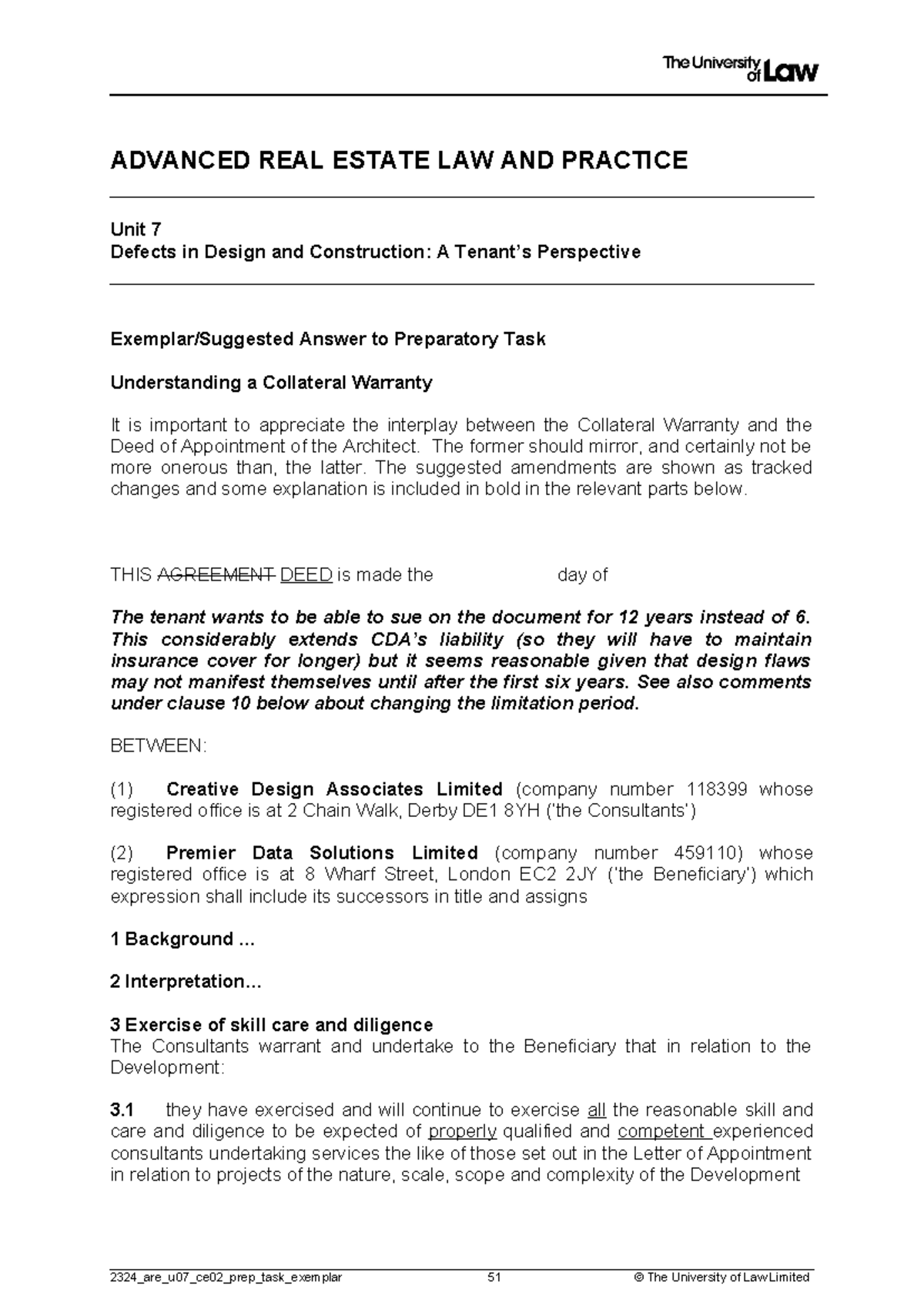 Prep Task Exemplar for Unit 7 - ADVANCED REAL ESTATE LAW AND PRACTICE ...