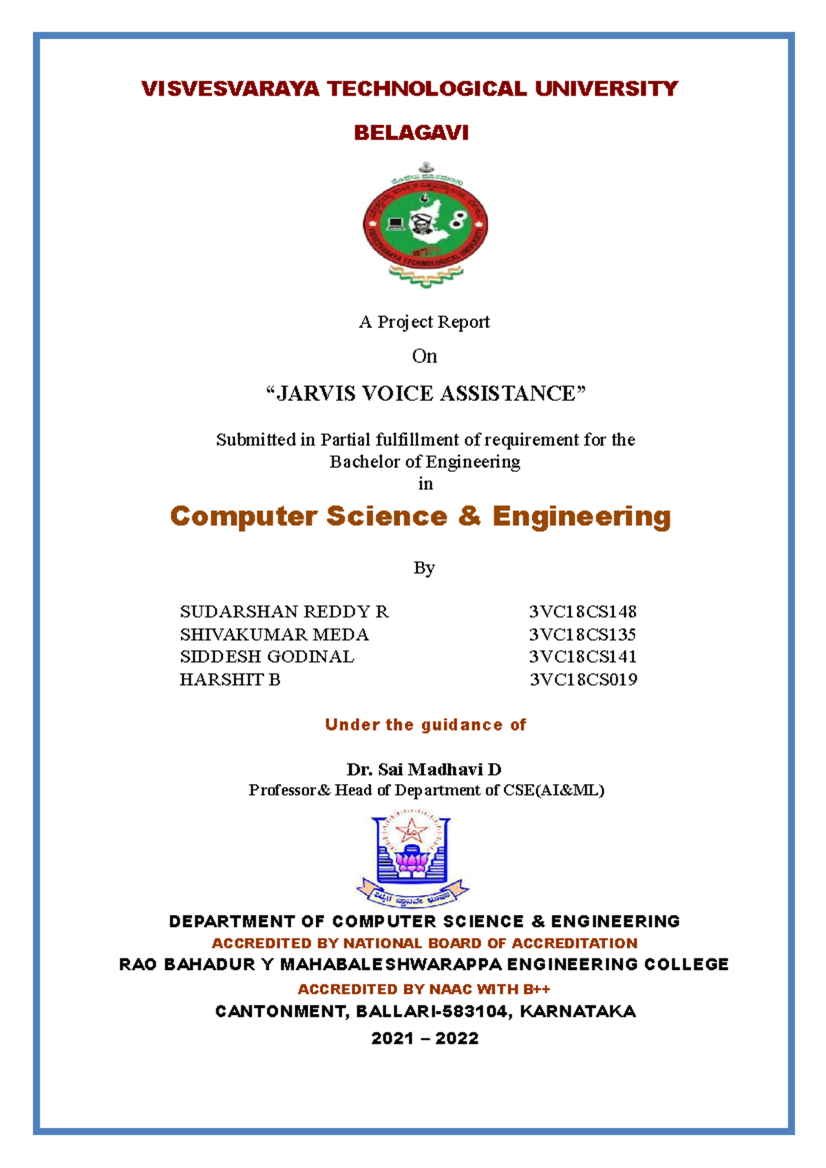 Jarvis final report merged - VISVESVARAYA TECHNOLOGICAL UNIVERSITY ...