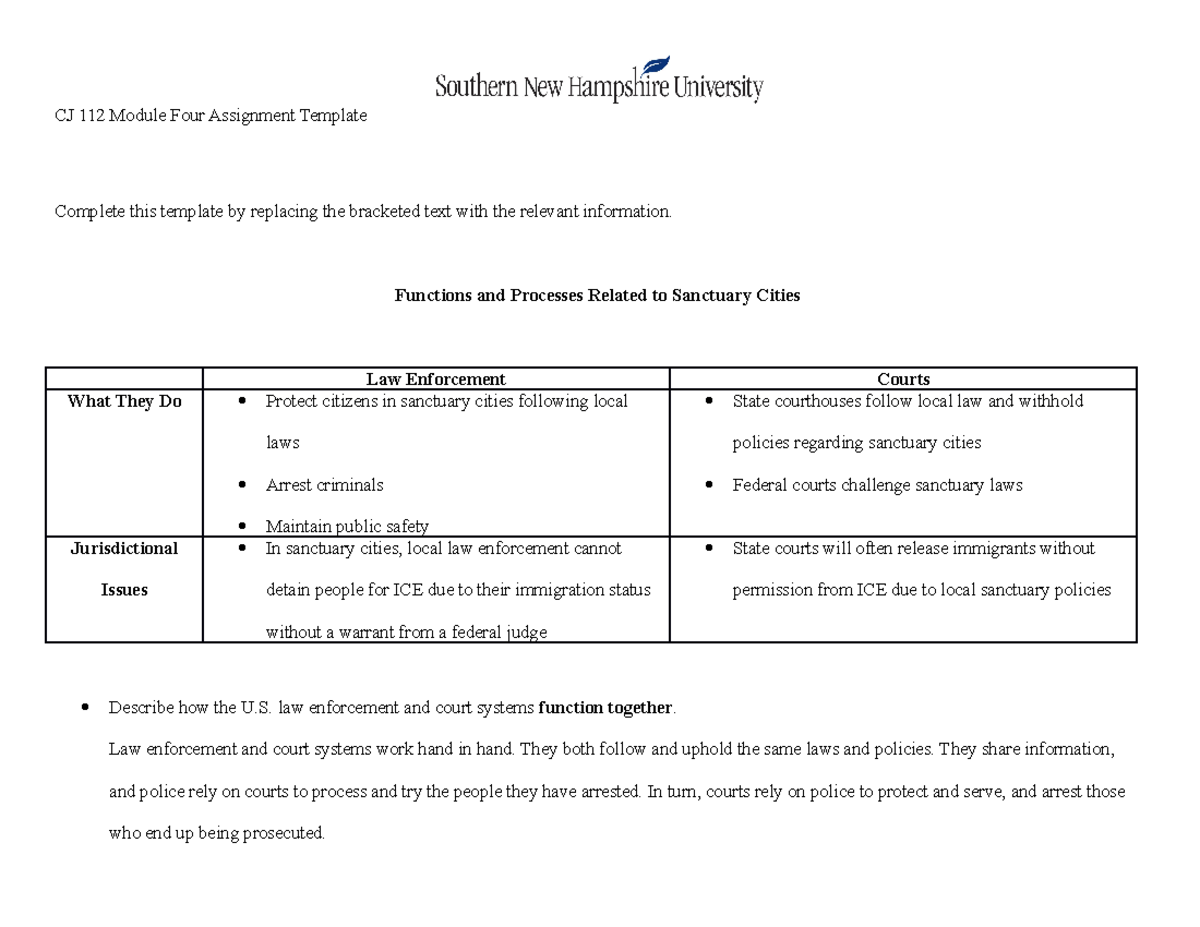 CJ 112 Module Four Assignment - Functions and Processes Related to ...