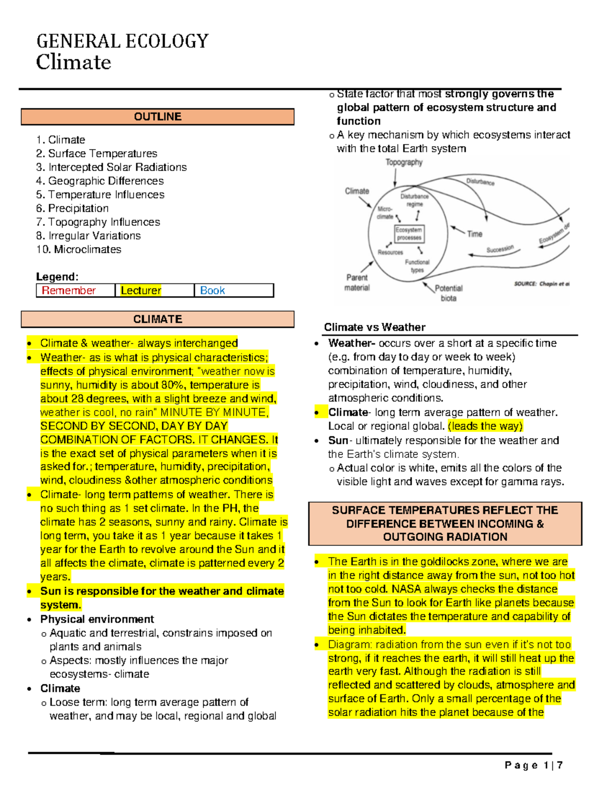 Bio426 Lecture 2 Climate-Notes - GENERAL ECOLOGY Climate OUTLINE ...
