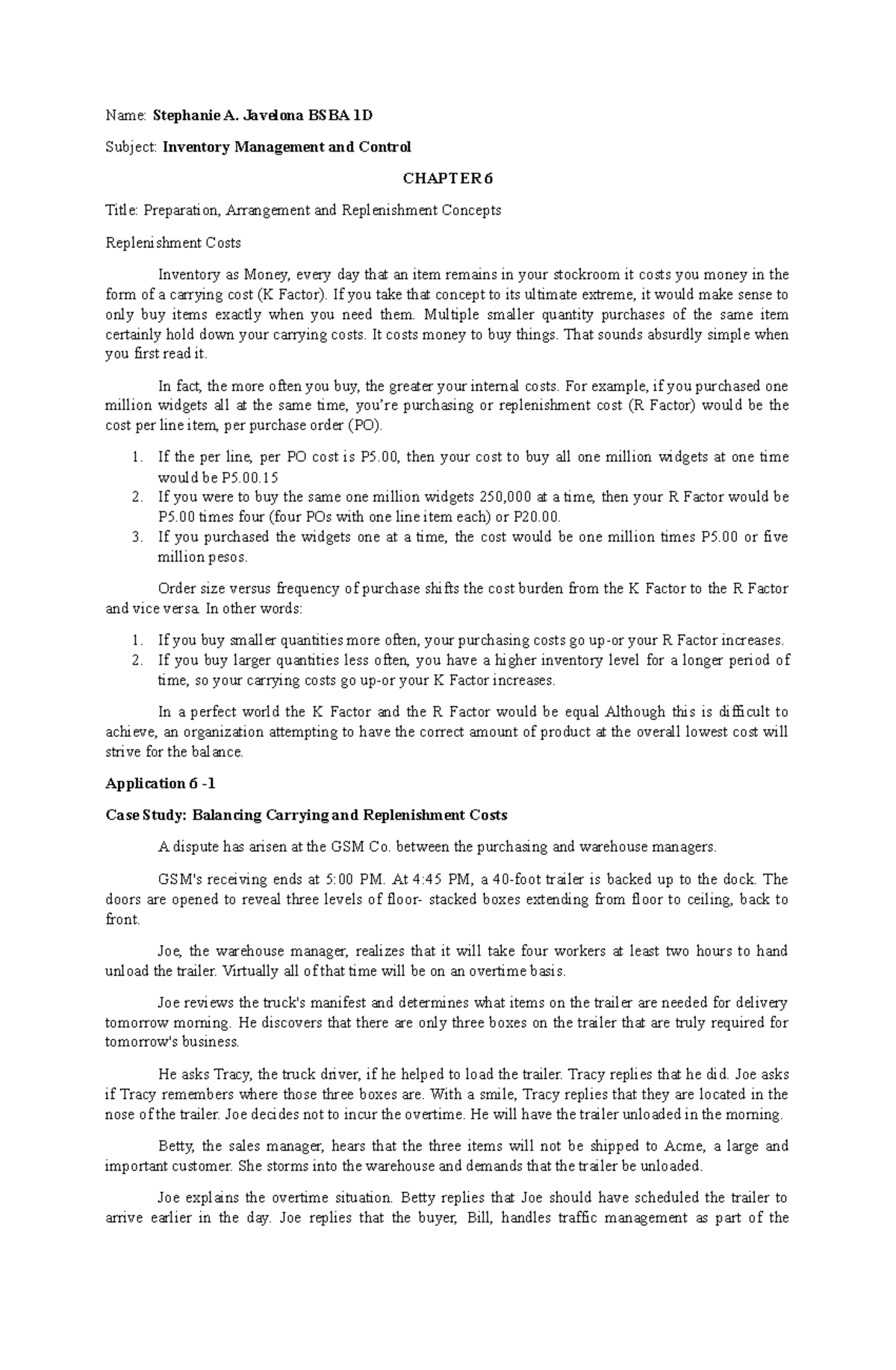 Chapter-6 - Name: Stephanie A. Javelona BSBA 1D Subject: Inventory ...
