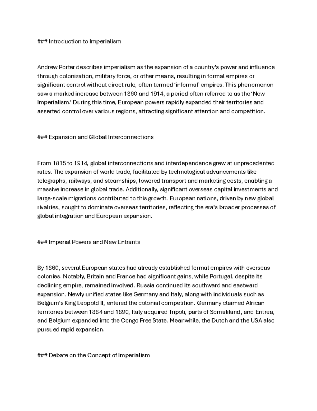 Imperialism summary - Introduction to Imperialism Andrew Porter ...