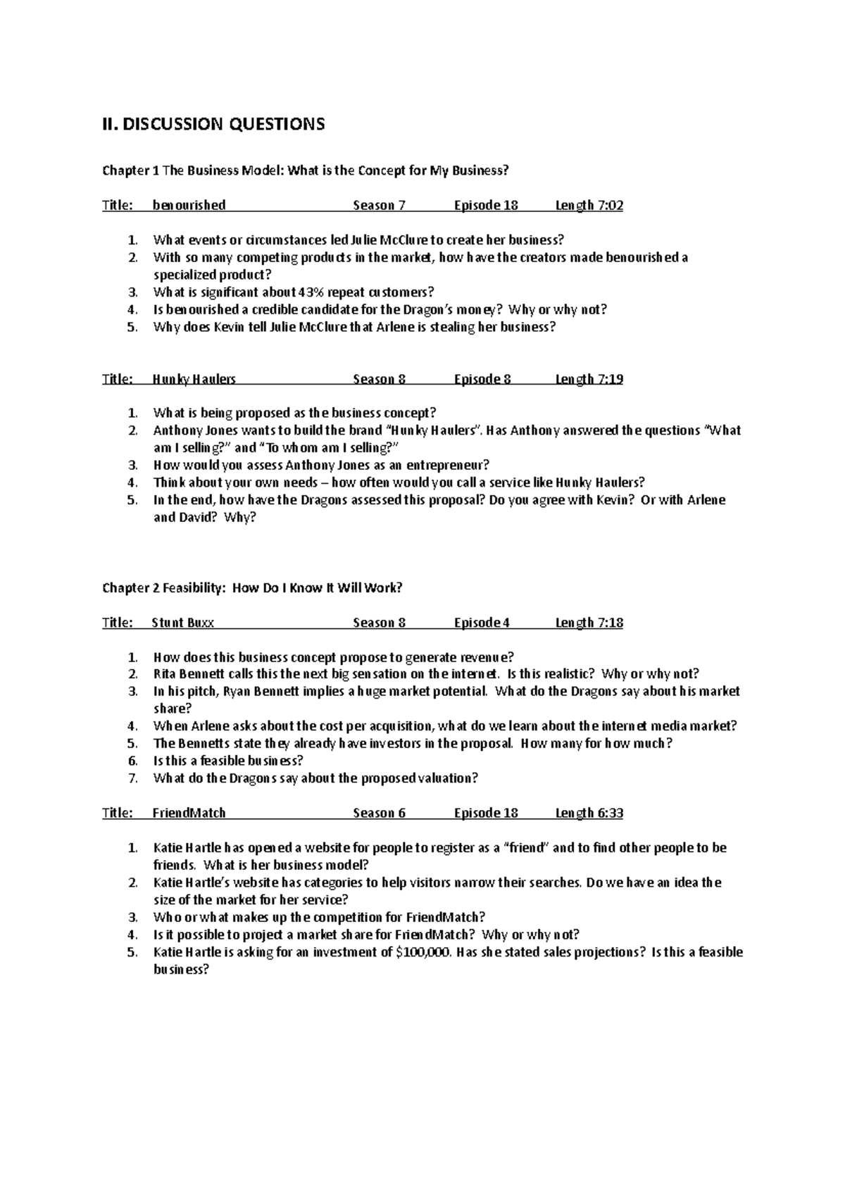 Comom Qs - some beginner tips - II. DISCUSSION QUESTIONS Chapter 1 The ...